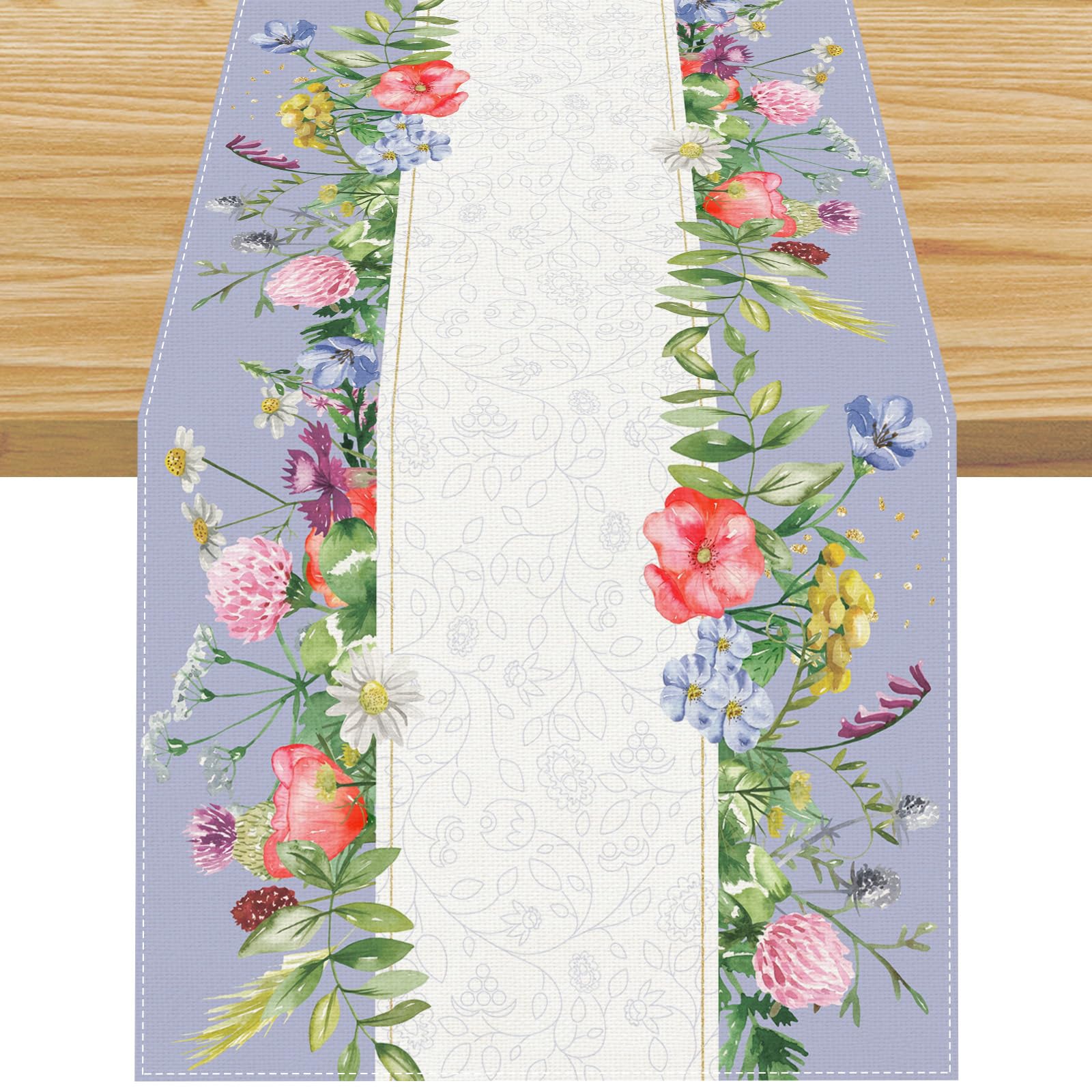 Amazon.com: Linen Purple Flower Table Runner 72 Inches Long Spring ...