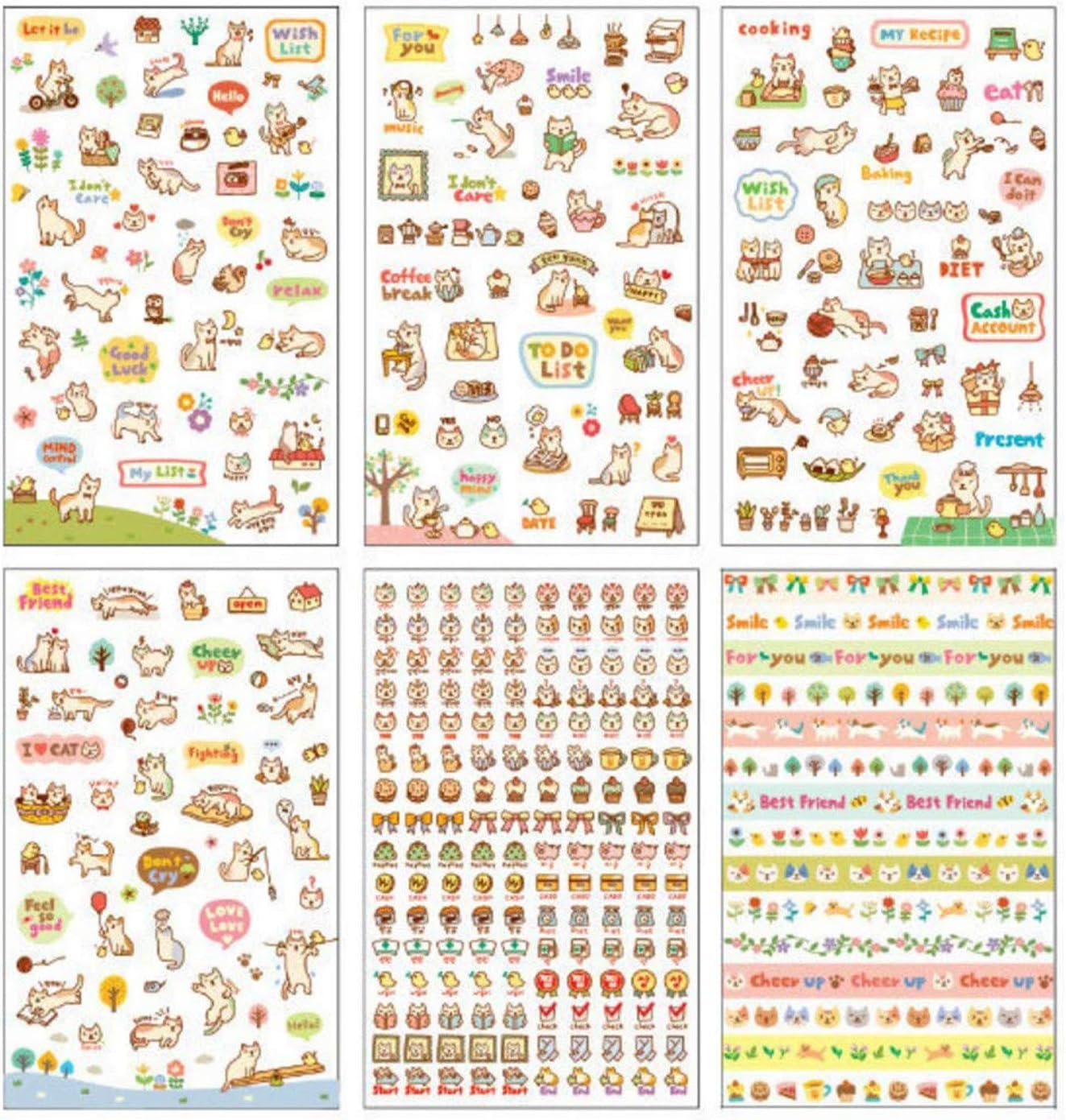Amazon.com: 36 Sheet Monthly Planner Stickers Cute Cat Transparent ...