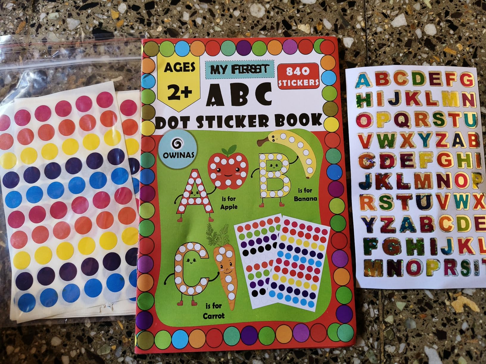 Owinas ABC Sticker Book - 840 Reusable Dot Stickers, 26 Alphabet ...