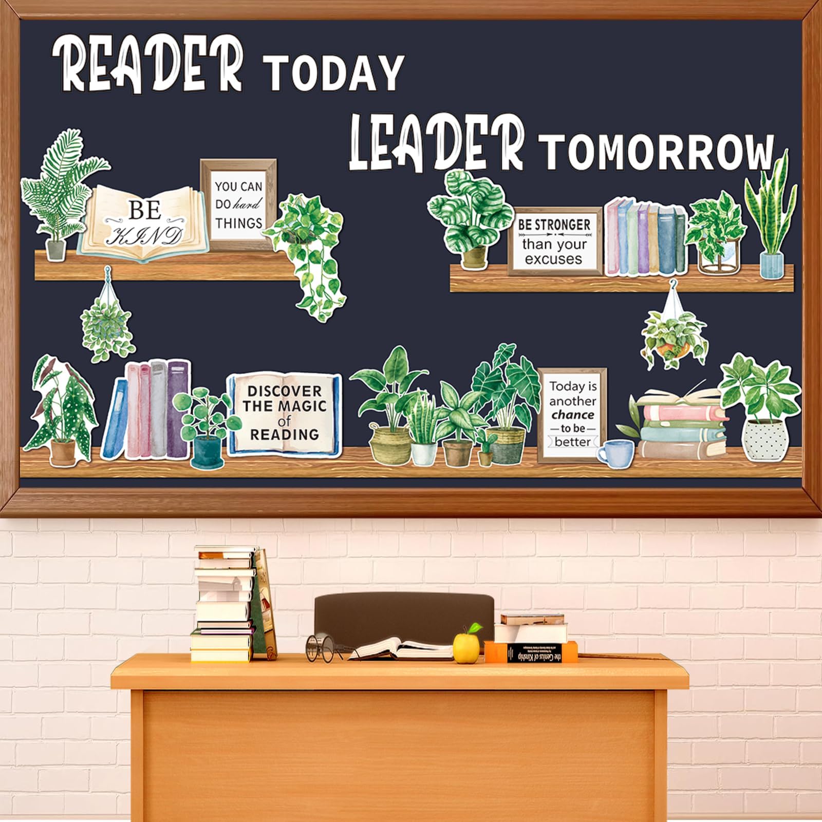 Amazon.com : Qilery Bookshelf Bulletin Board Set Plant Motivational ...