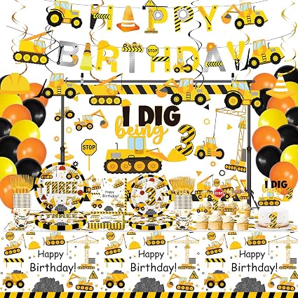 Amazon.com: 178 Pcs Construction 3rd Birthday Party Supplies, Dump ...