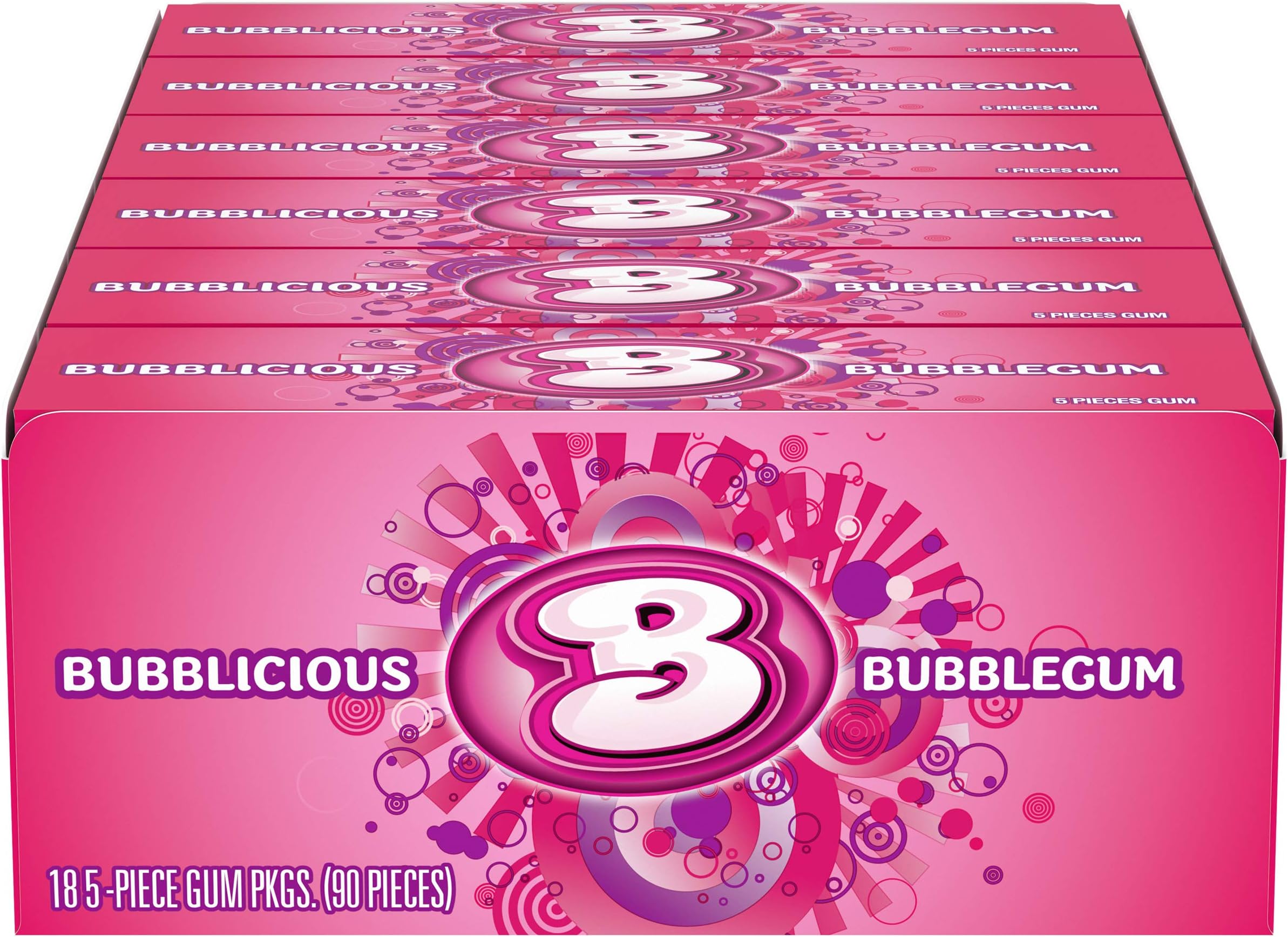 Amazon.com : Bubblicious Bubblegum Gum, 18 Packs of 5 Pieces (90 Total ...