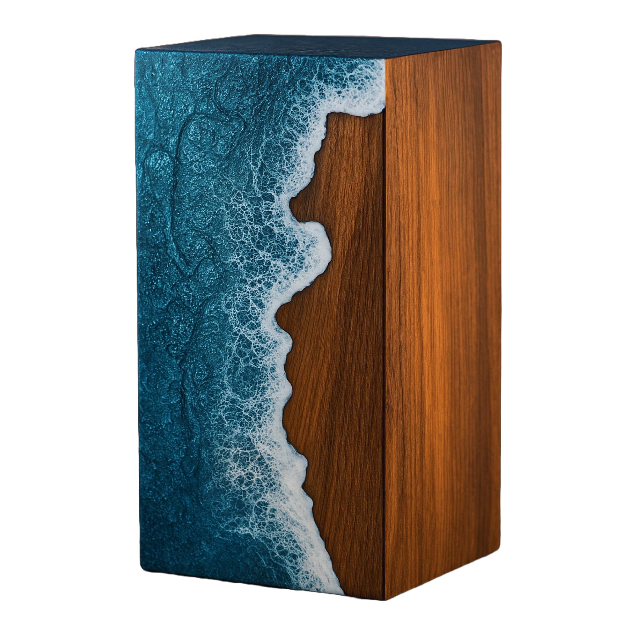 Rosewood Urn Box With Resin Ocean Wave Design, Elegant Memorial ...