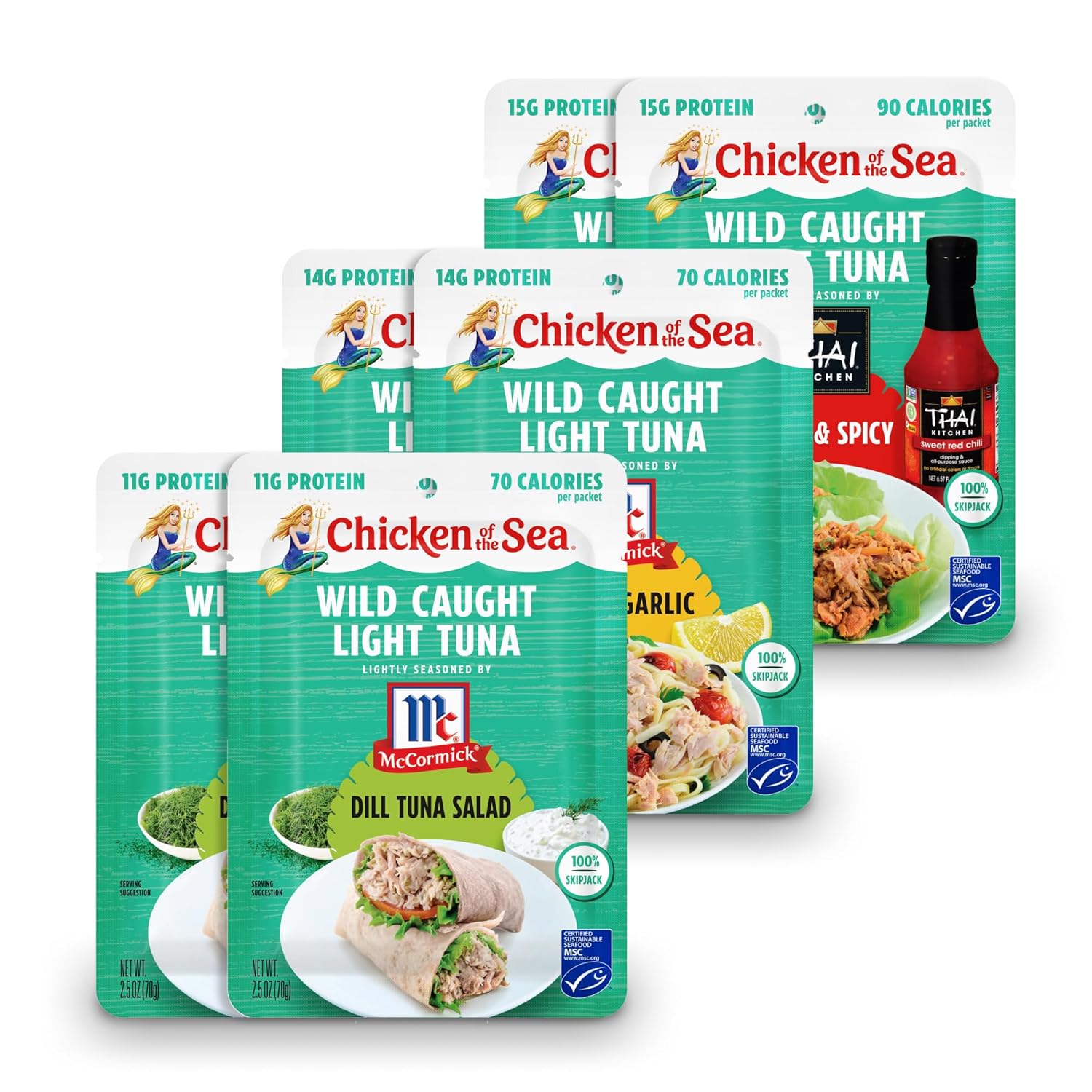 Amazon.com : Chicken of the Sea Wild Caught Light Tuna, 3 Flavor ...