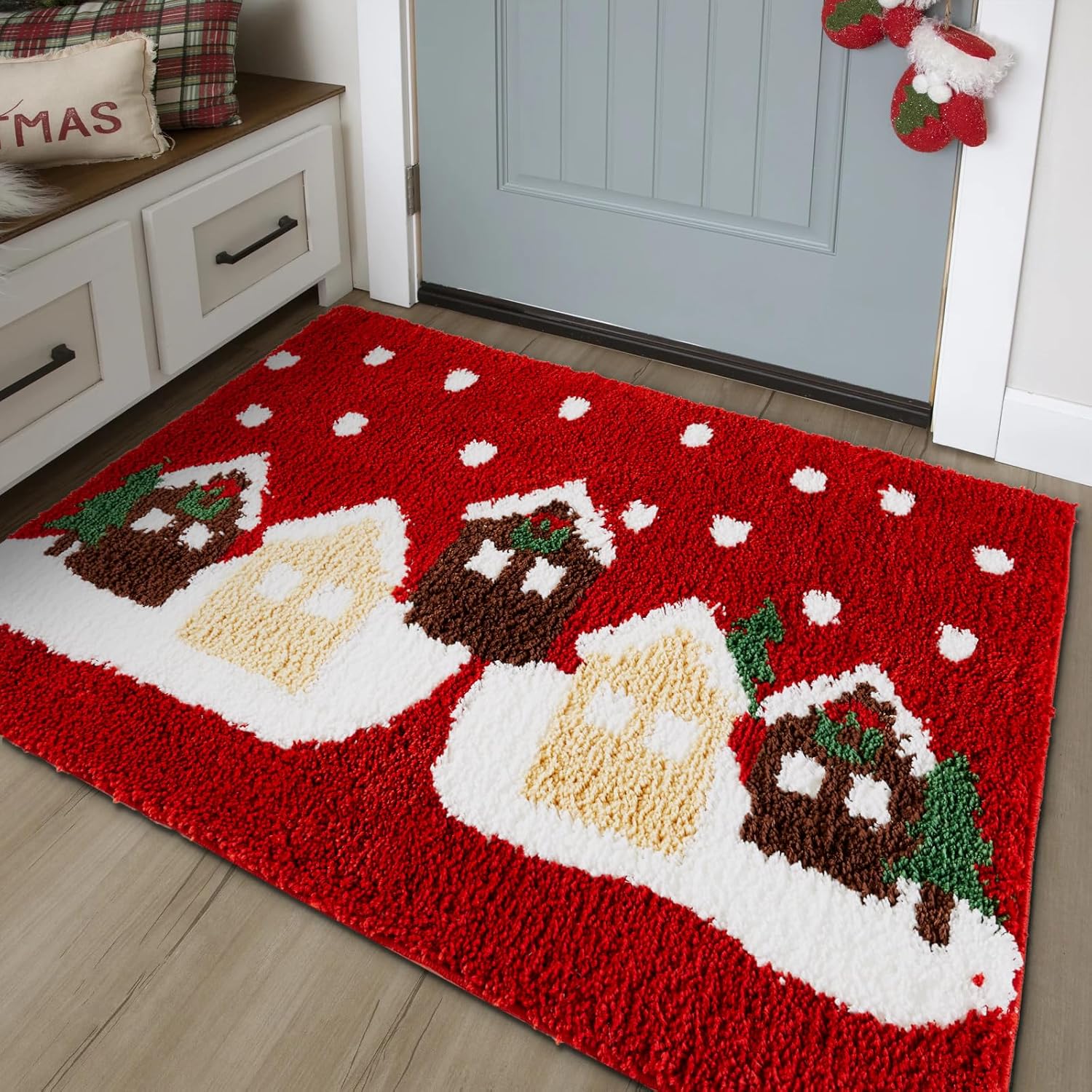 Amazon.com: Aldopein Vintage Christmas Village Rug, Country Farmhouse ...