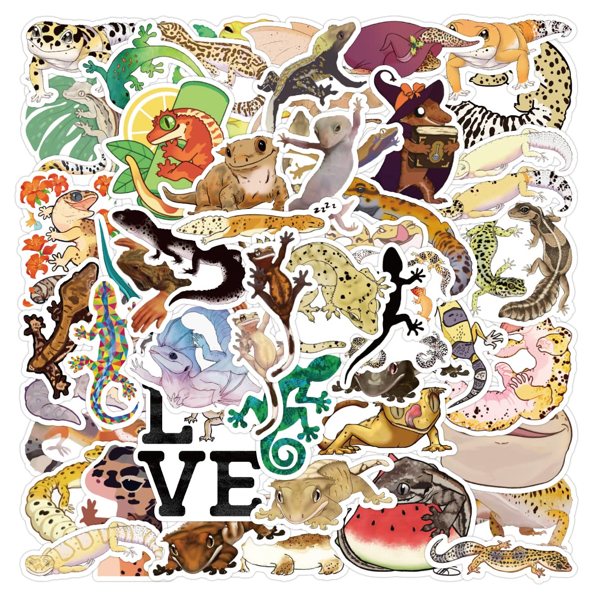 Luhamo Gecko Stickers 53pcs Wall Lizard Decals Waterproof Vinyl Cartoon ...