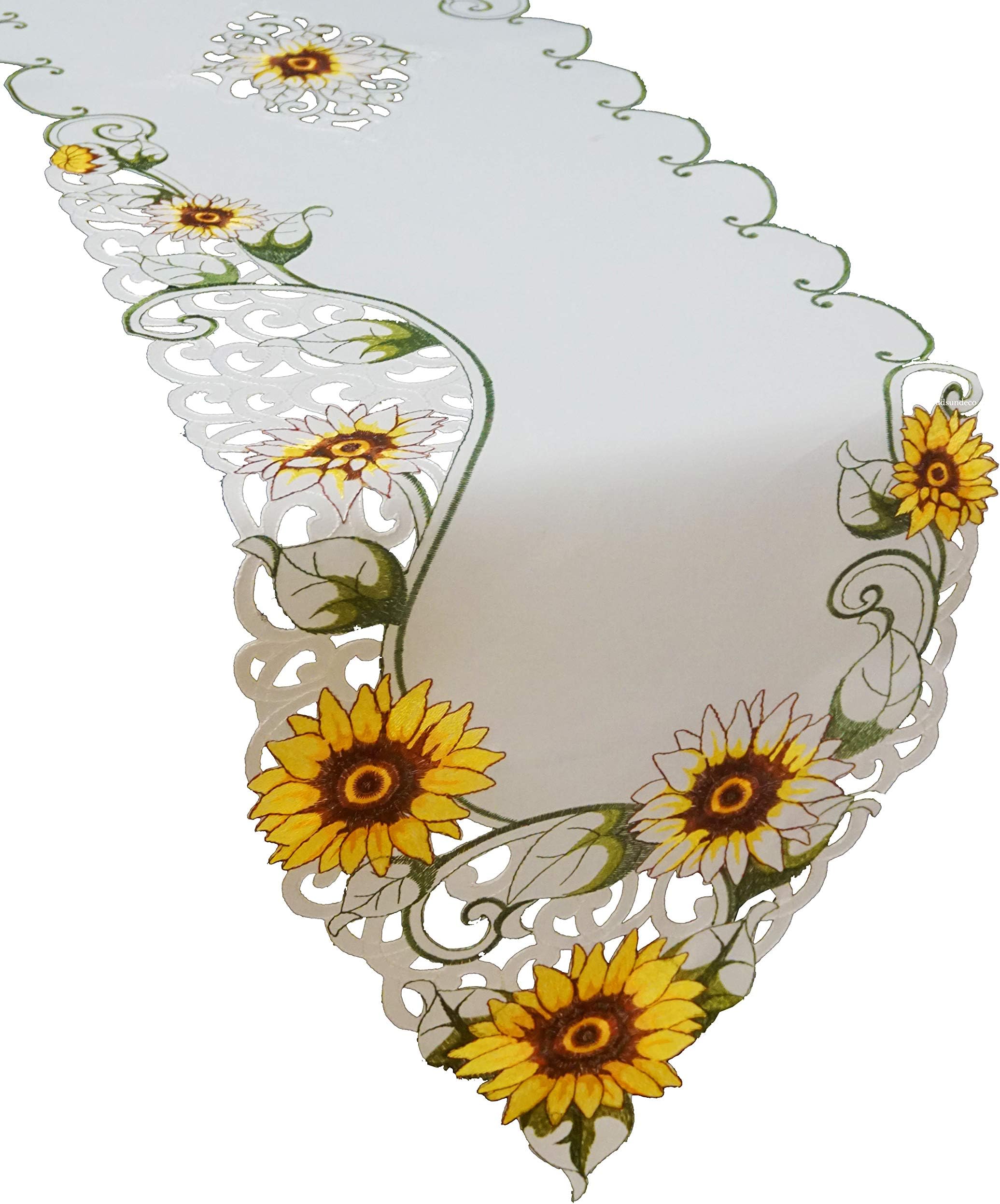 Amazon.com: Creative Linens Sunflower Table Runner 15x69 Embroidered ...