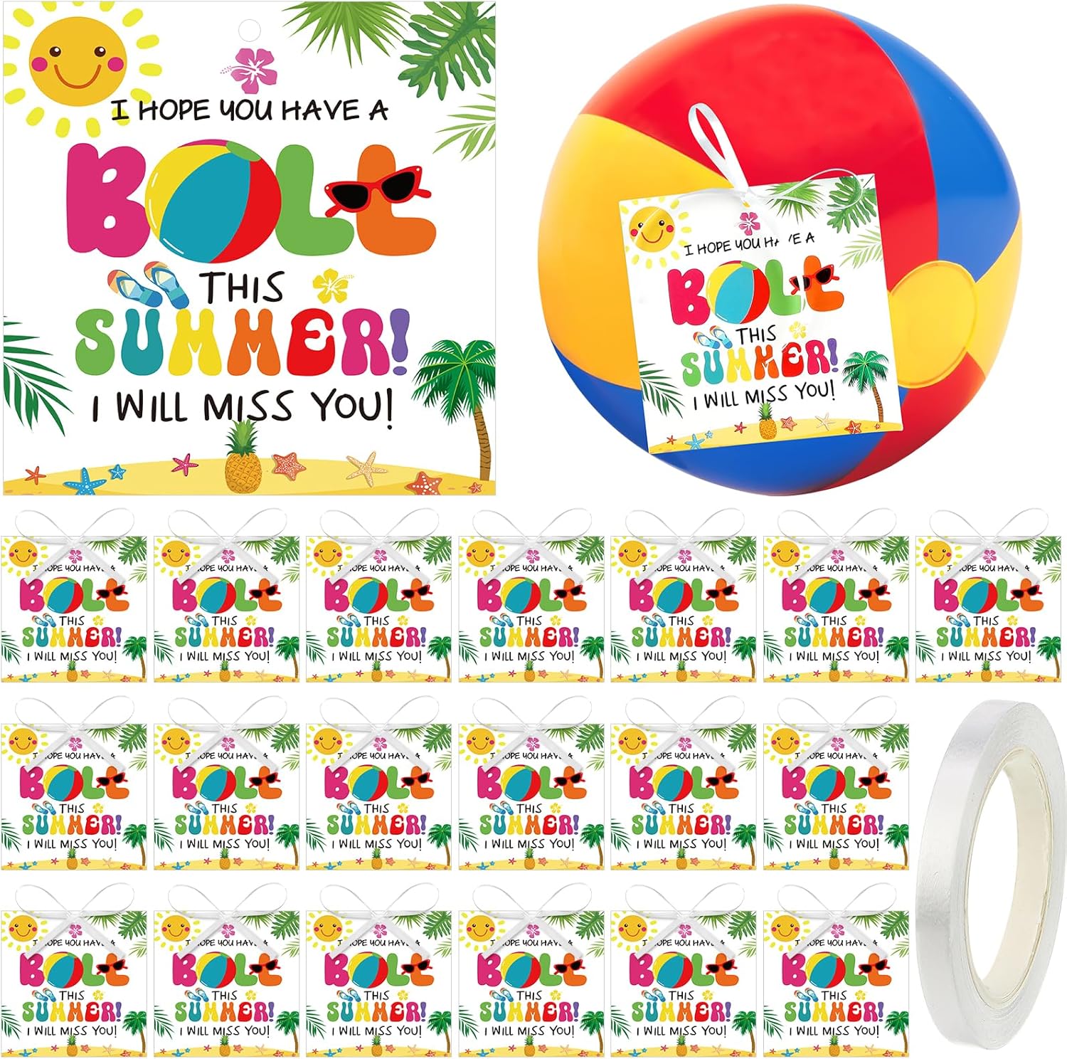 Amazon.com : Dunzoom 48 Pcs End of Year Gift Tags Happy Summer Ball ...