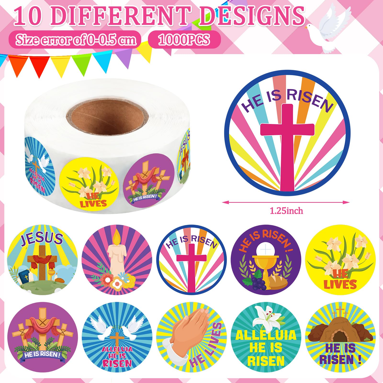 Snapklik.com : 1000 Pcs Easter He Is Risen Stickers Roll Shape Assorted ...