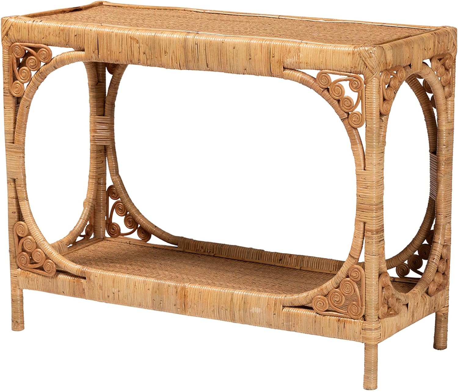Amazon.com: bali & pari Ramona Natural Rattan Console Table, 2-Tier ...