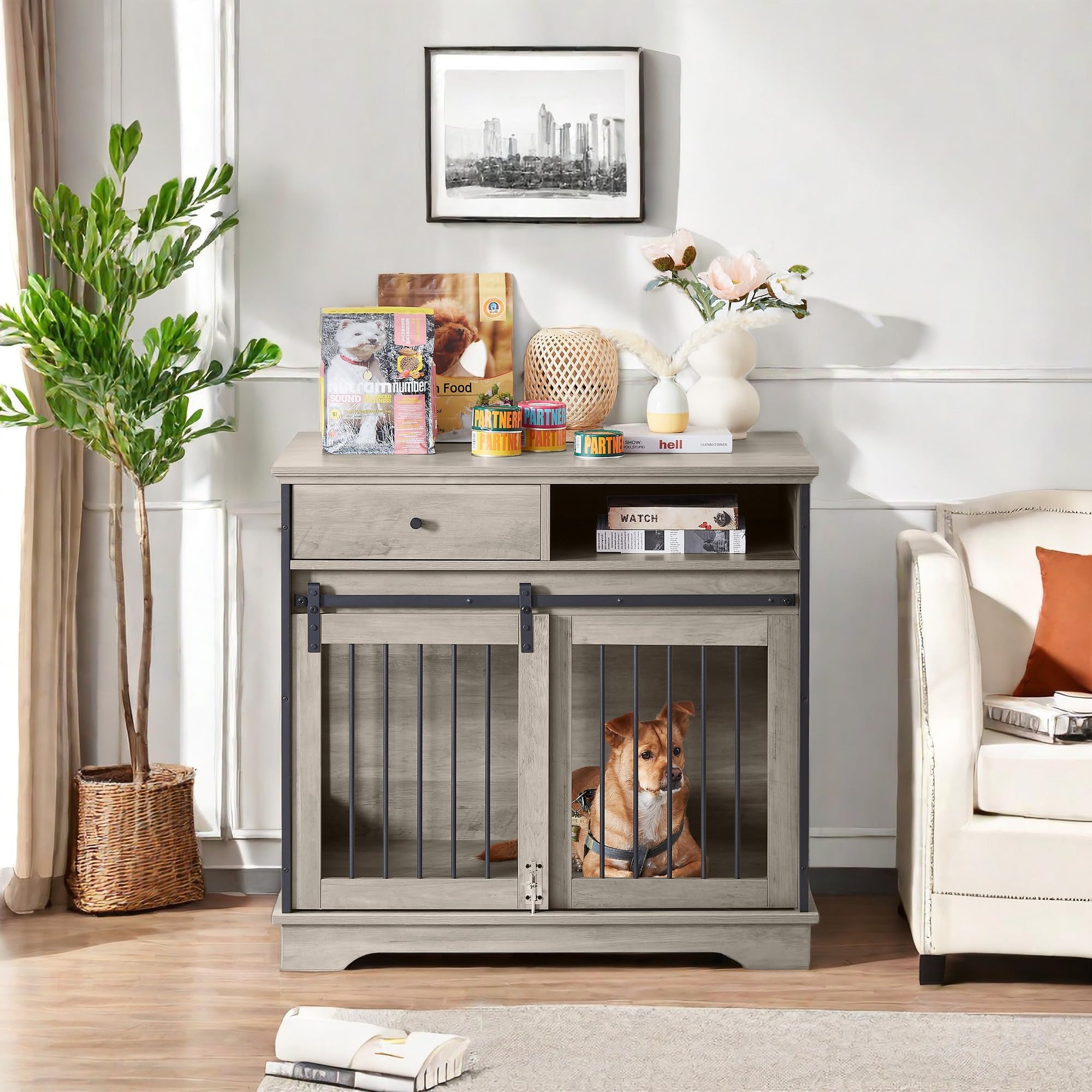 Amazon.com: Okak Dog Crate Furniture Style Dog Cage Side Table With ...