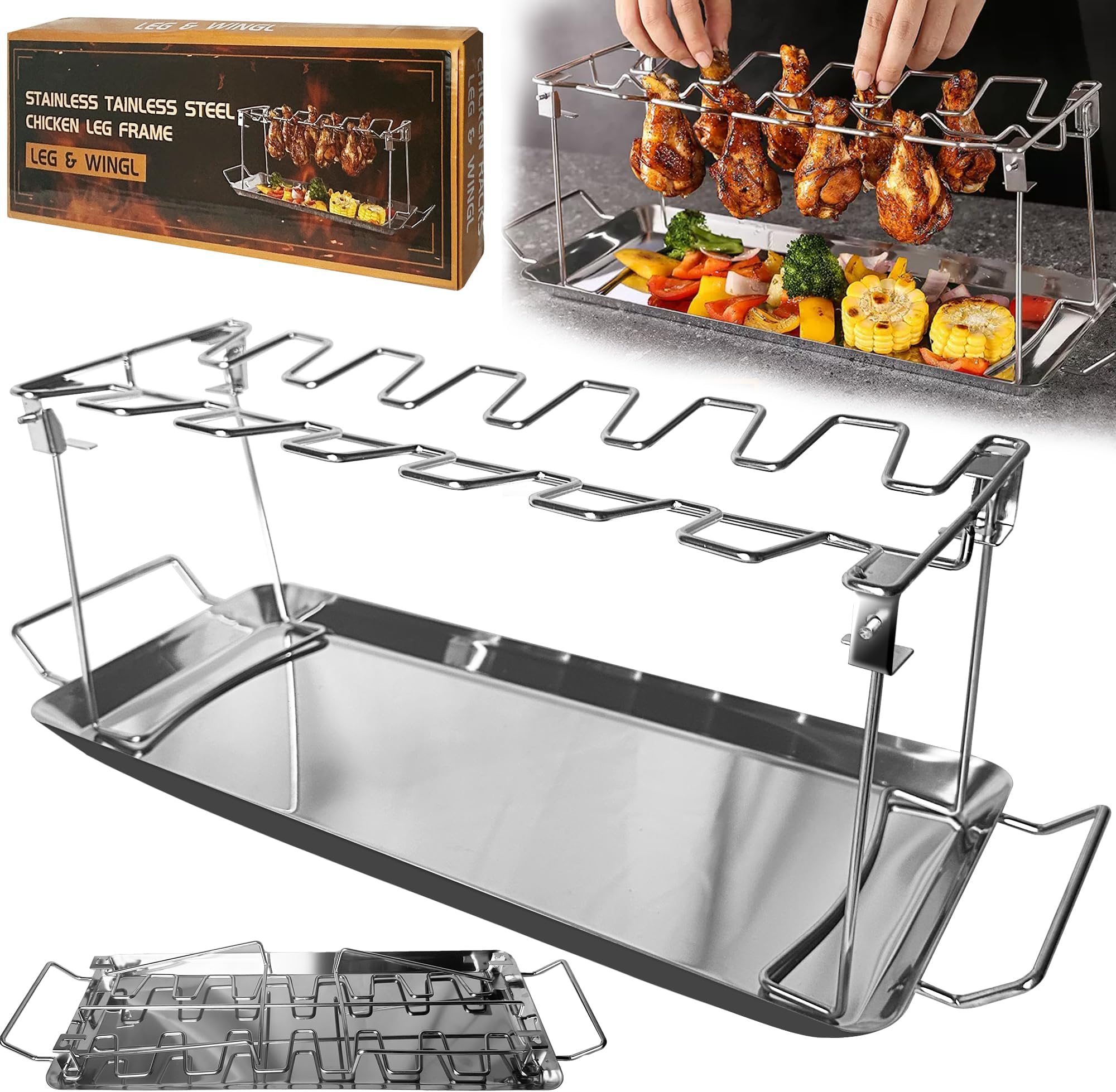 Amazon.com : 3-in-1 Rib Rack for Smoking & Chicken Leg Rack for Grill ...