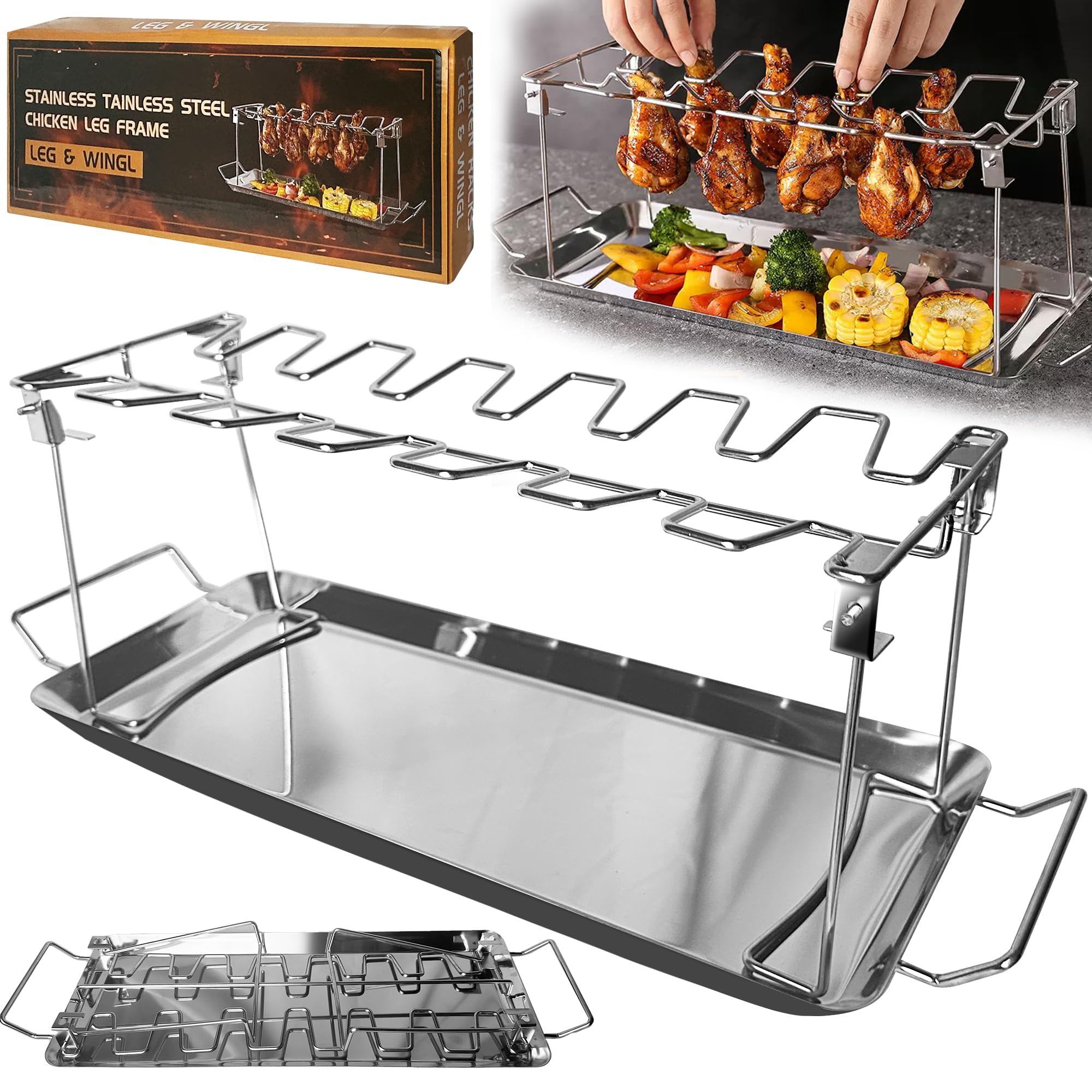 Amazon.com : VOUSXLLEZ Premium Chicken Leg Rack for Grill with Drip ...