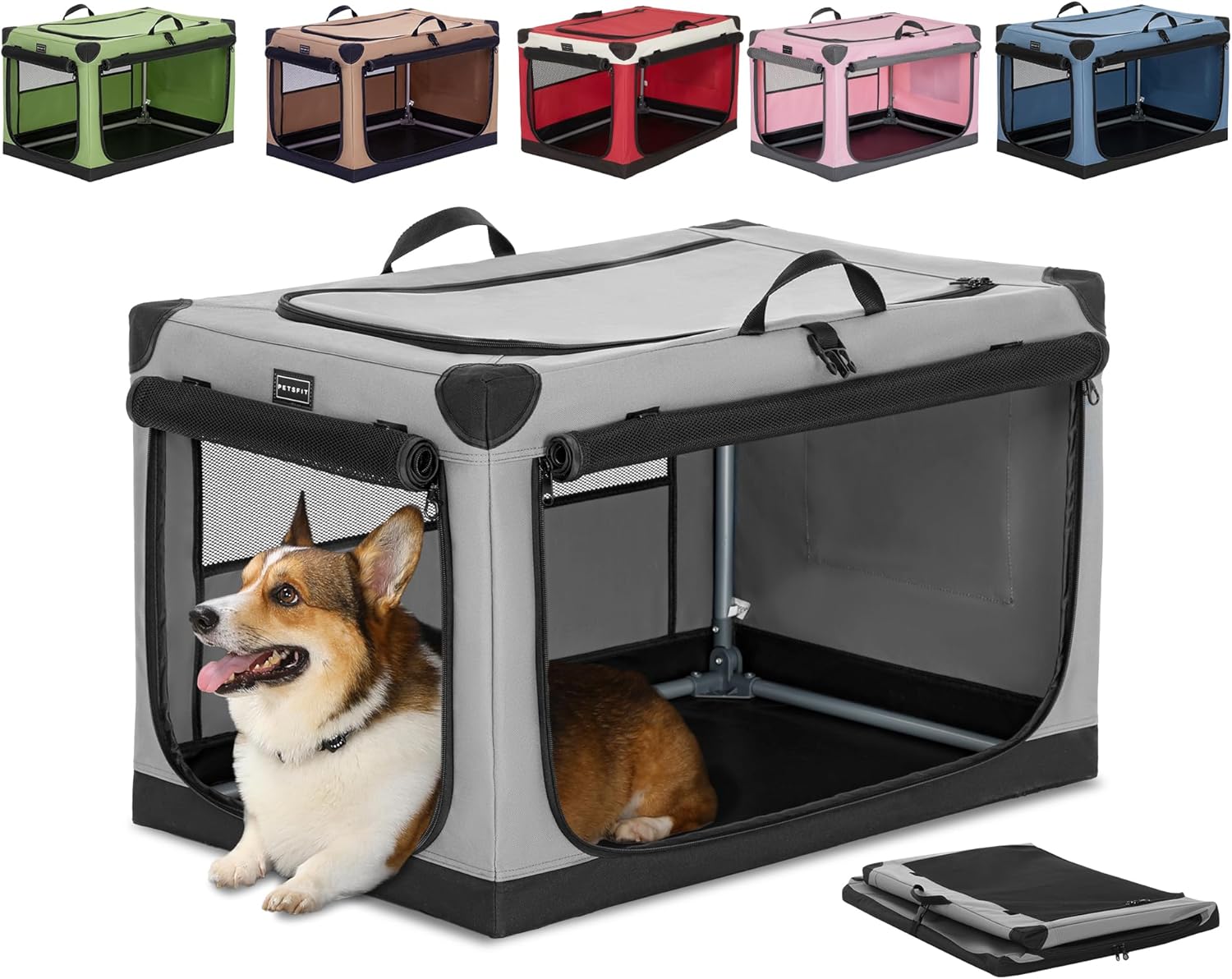 Petsfit Medium Dog Crate, Adjustable Fabric Cover by Spiral Iron Pipe, Chew Proof 3 Door Design ...