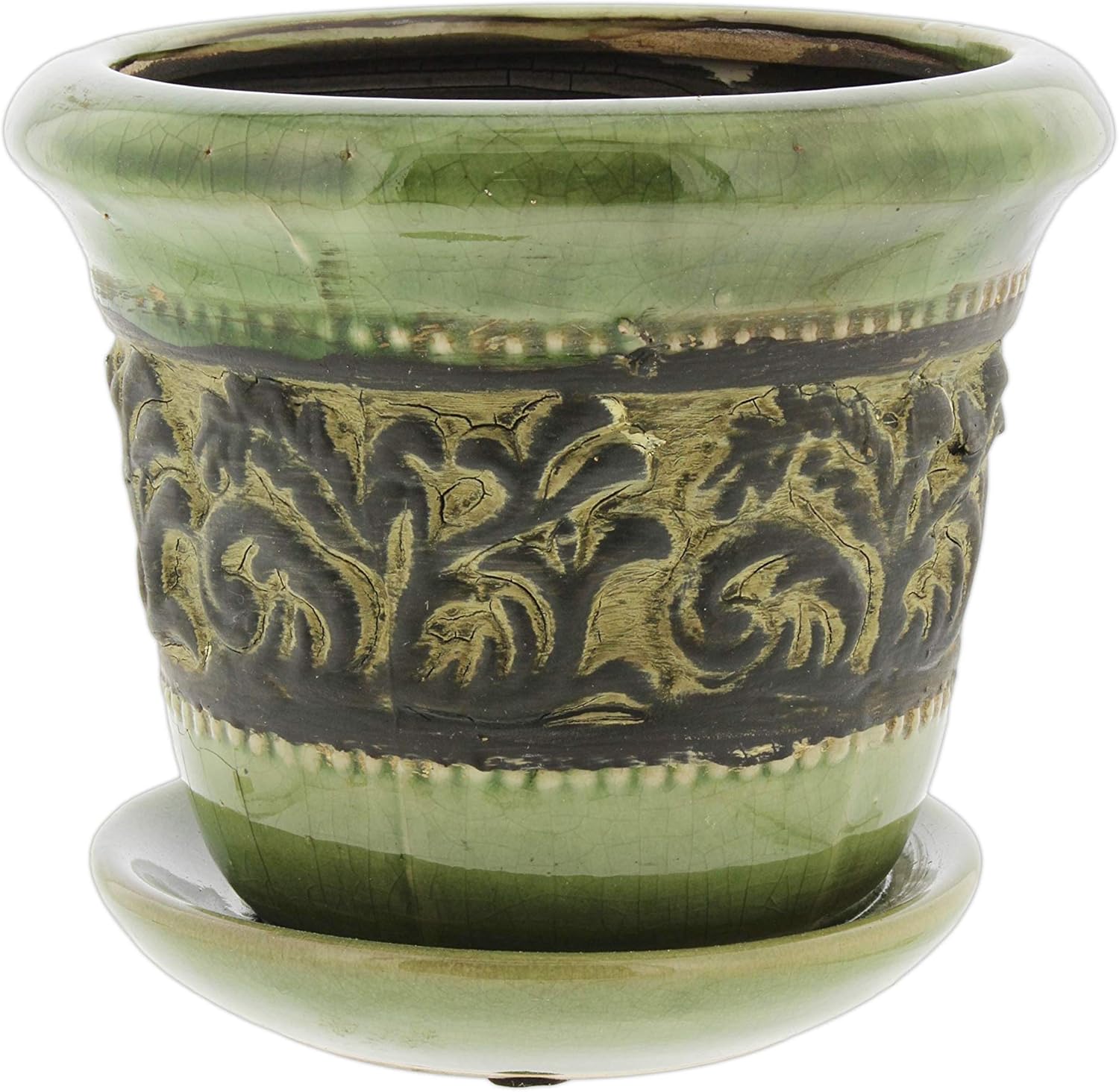 Amazon.com : Lucky Winner Green Ceramic Planter with Trellis Pattern ...