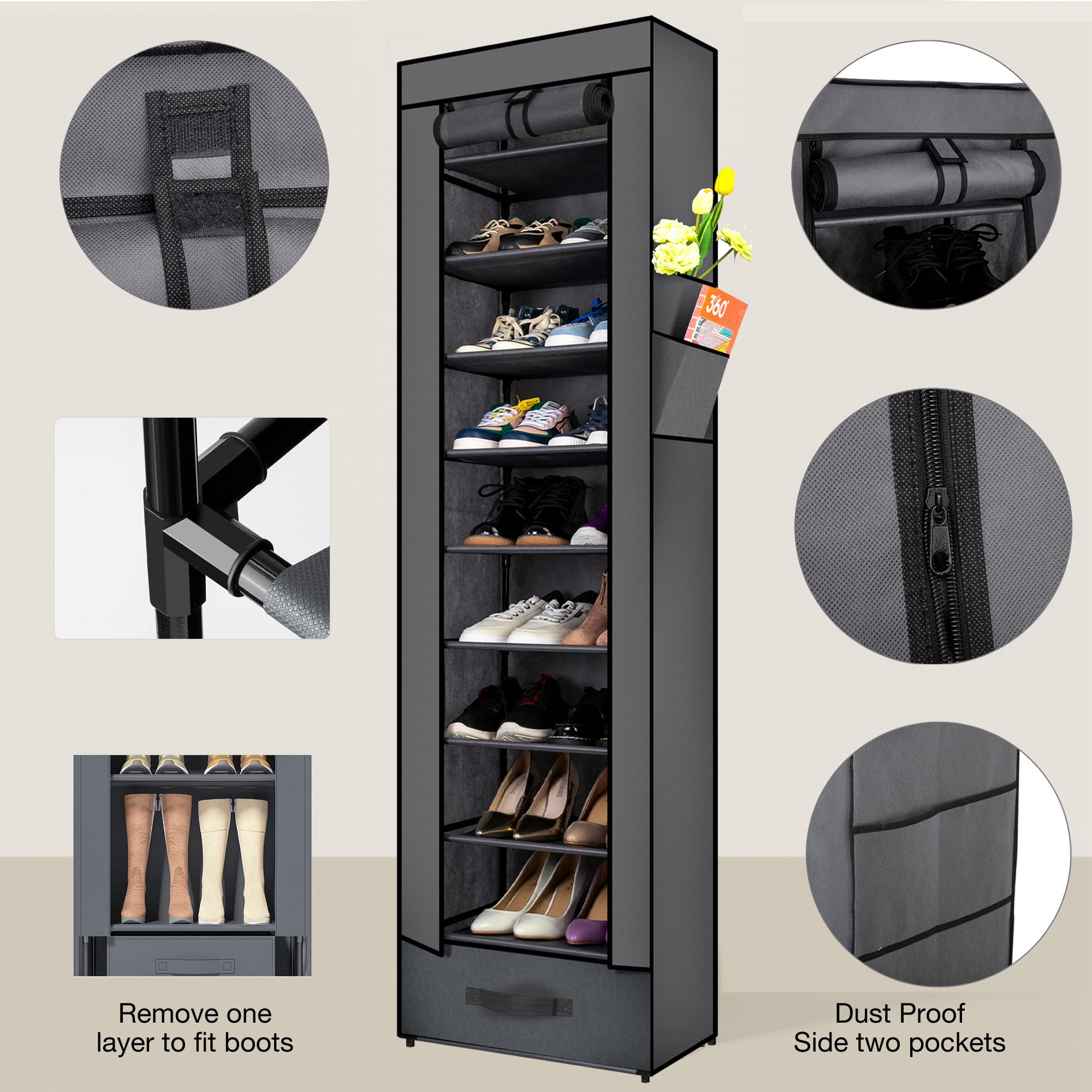 OYREL Shoes Rack 10 Tier Tall Shoe Rack Narrow Shoe Rack with Storage ...