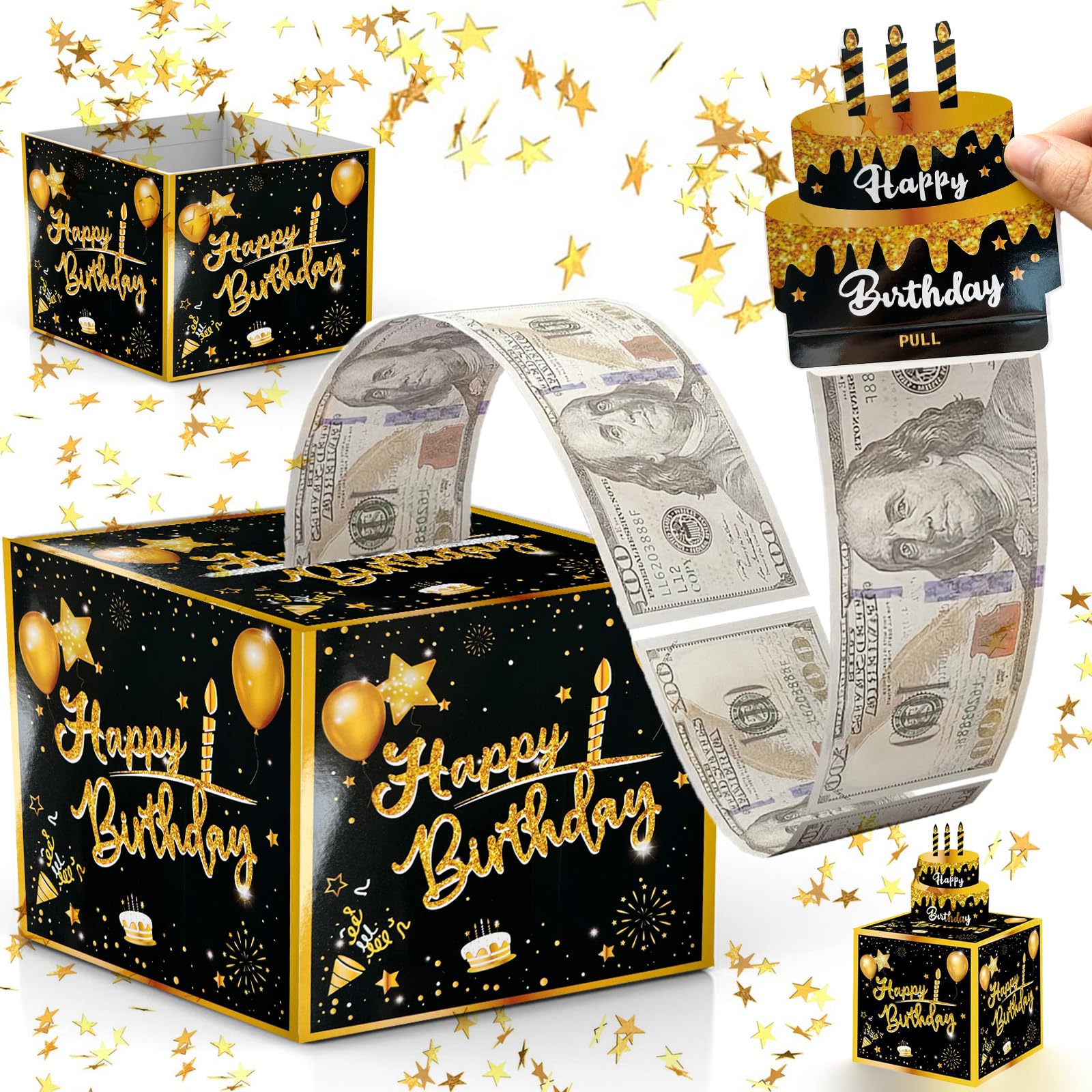 Amazon.com: Birthday Money Box for Cash Gift Pull, Surprise Money Roll ...
