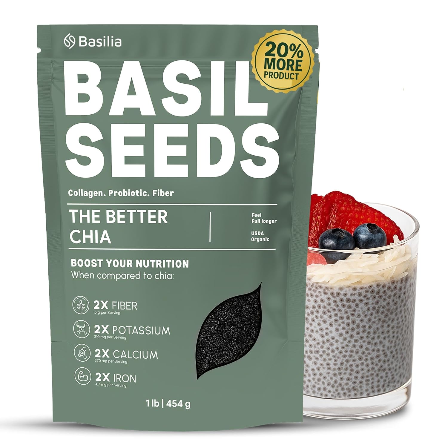 Amazon.com : Basilia Basil Seeds Organic for Eating | 2x More Fiber ...