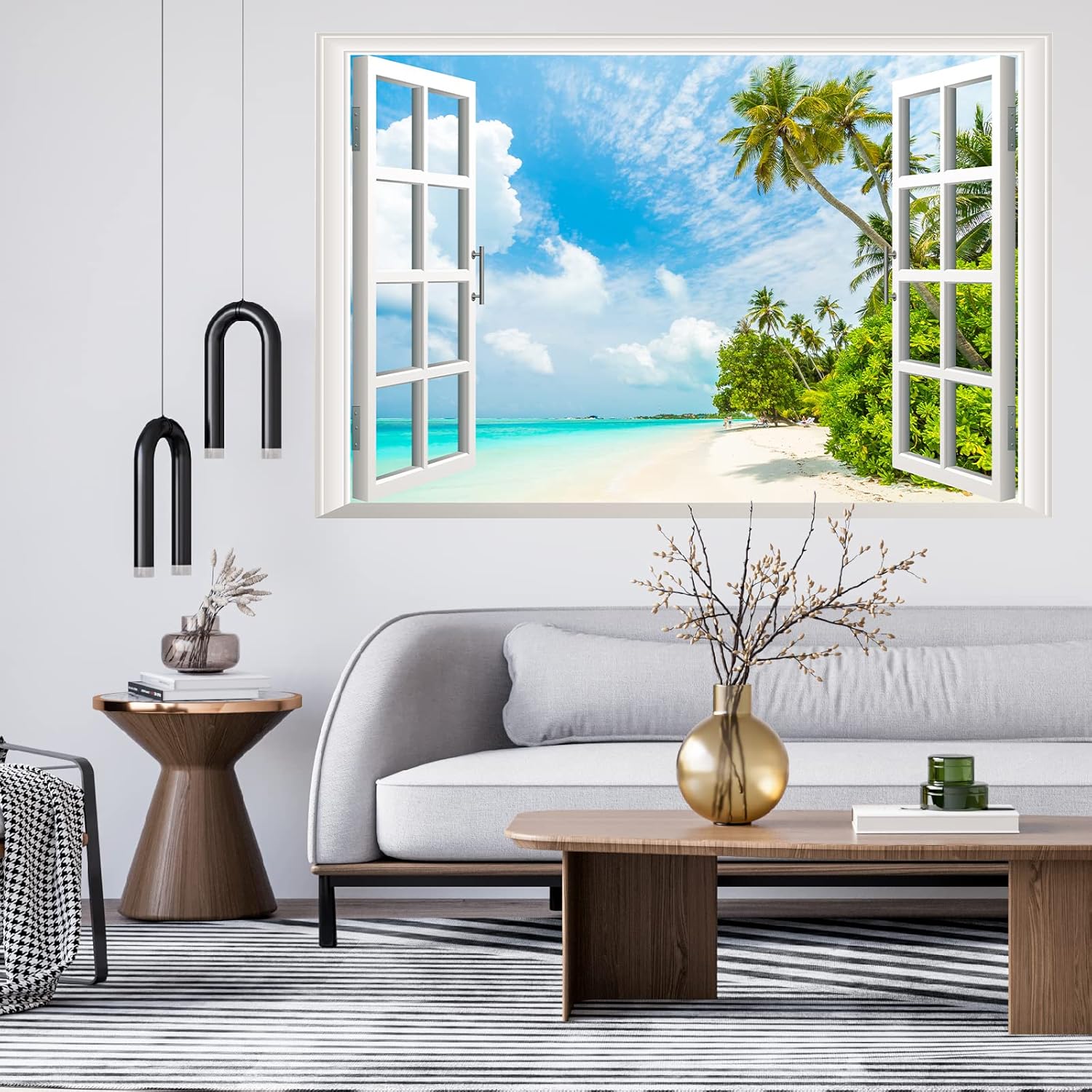 Amazon.com: Beach Palm Stree Fake Window Wall Stickers Nature Landscape ...