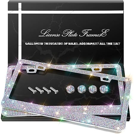 Amazon.com: Bling License Plate Frame for Women, Sparkly Stainless Steel License Plate Frames ...