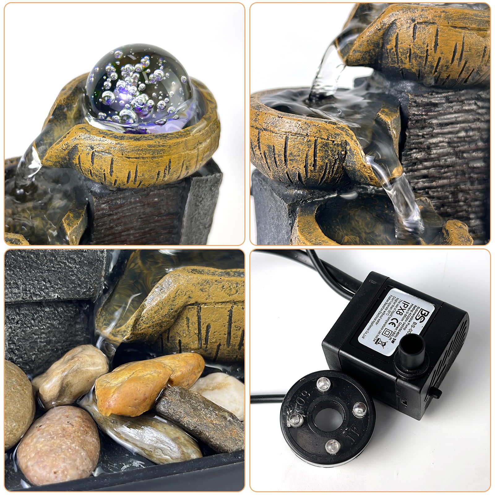 Snapklik.com : JOYENERGY Tabletop Fountain 4-Tier Waterfall Function, Indoor Zen Meditation ...