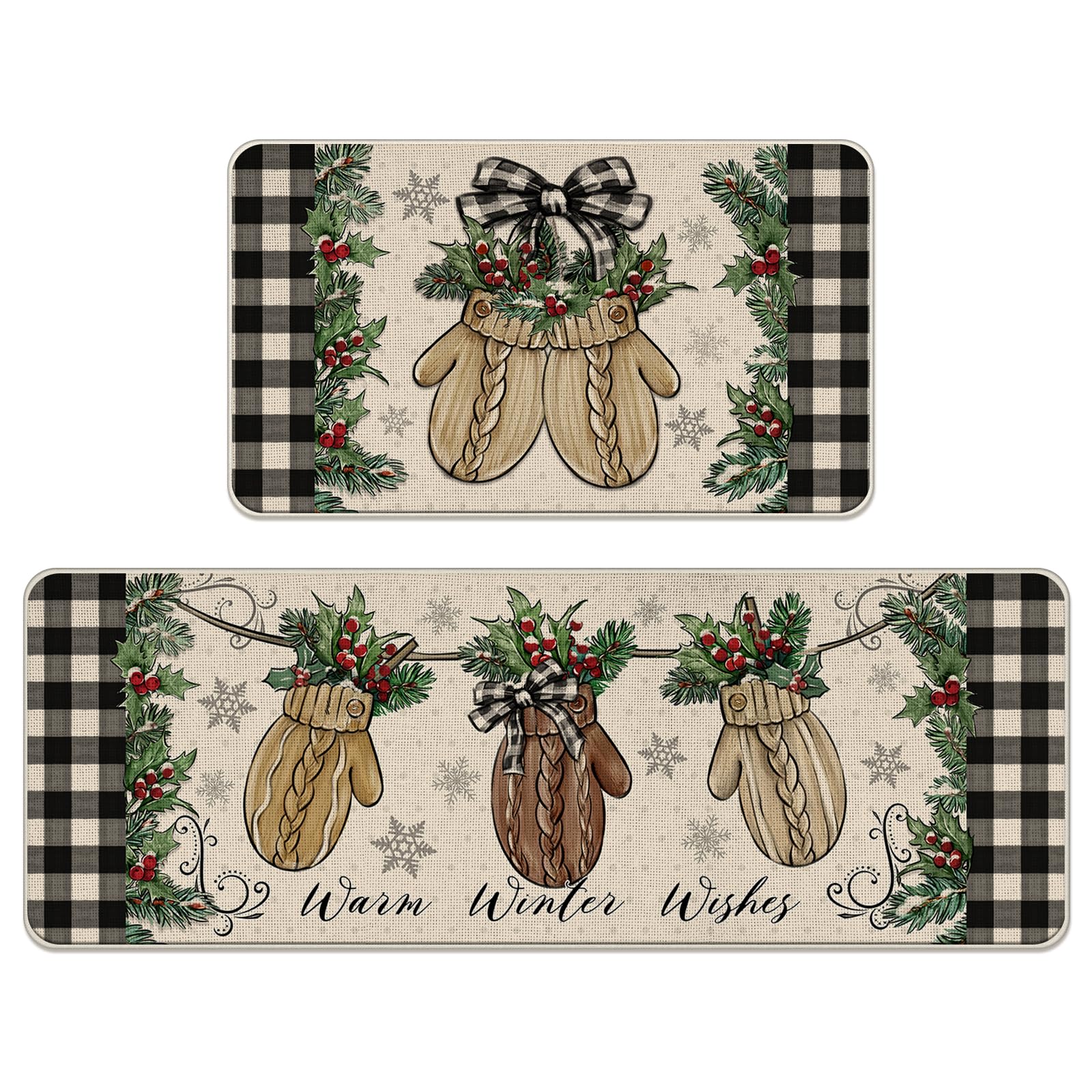 Amazon.com: Tailus Warm Winter Wishes Mitten Kitchen Rugs Set of 2 ...