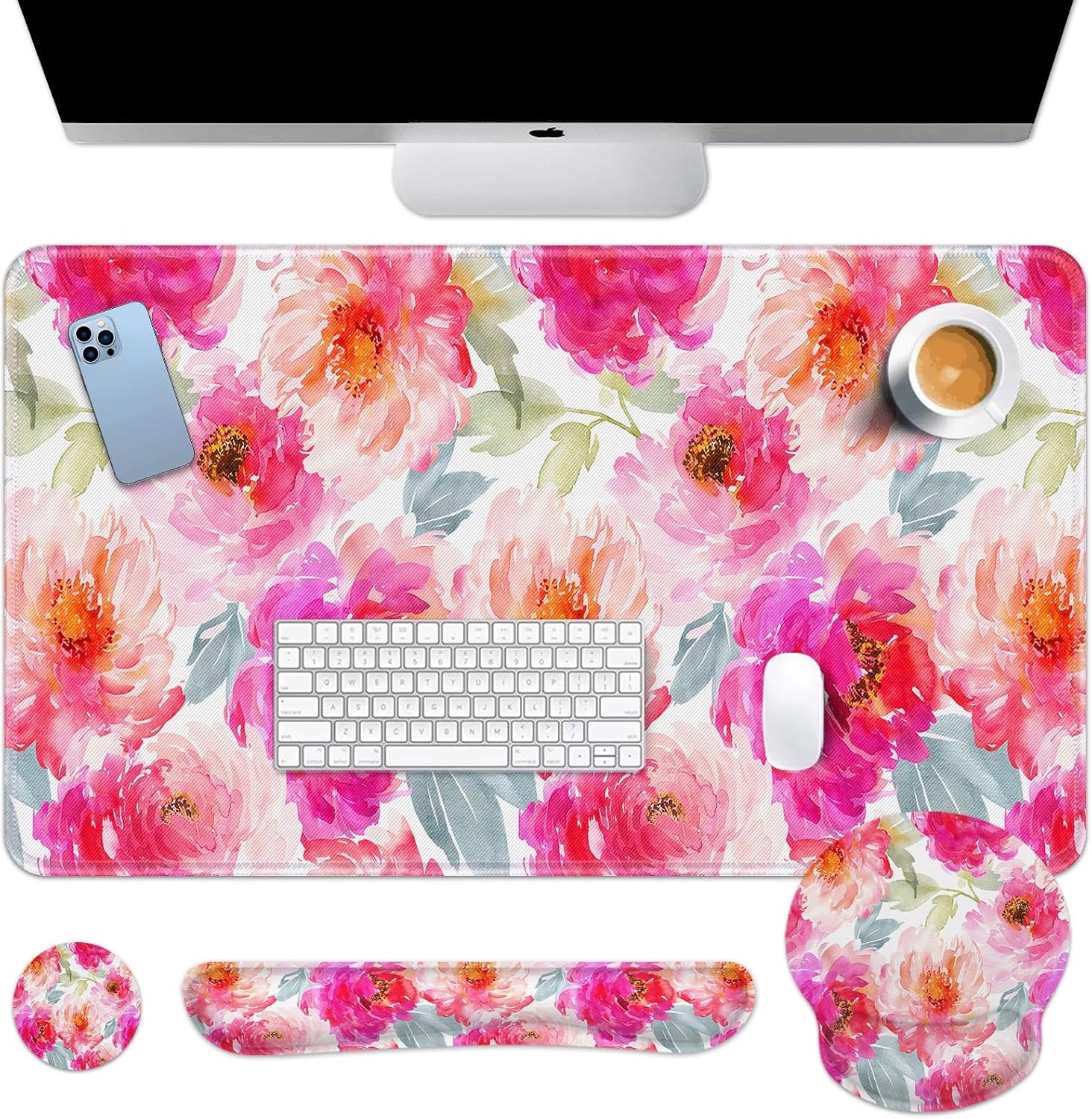 Amazon.com: Arttown Flower Floral Pink Desk Mat, Peony Spring Summer ...
