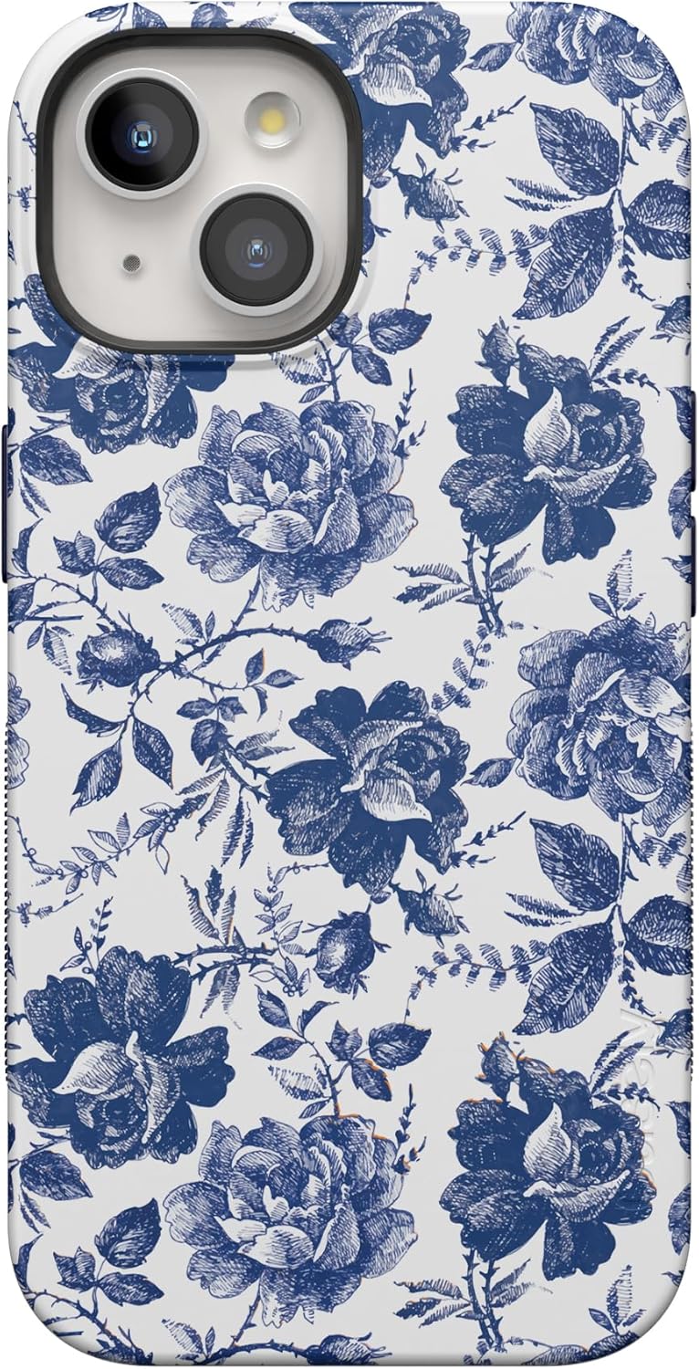 Amazon.com: Casely iPhone 15 Plus Case | Rose to Fame | Blue & White ...