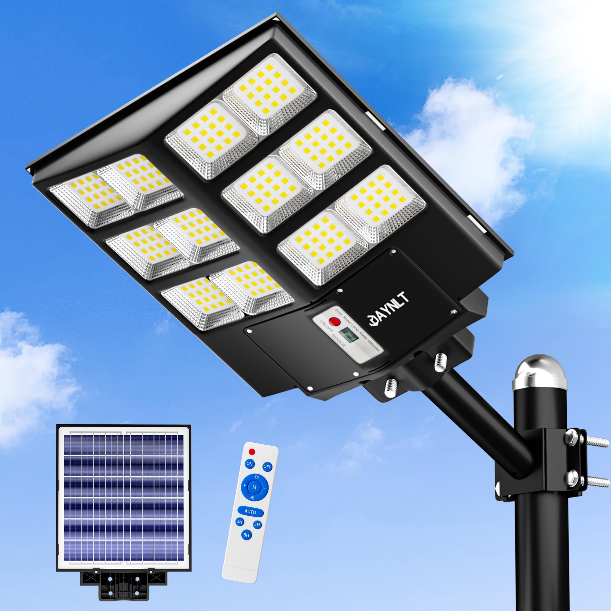 WERISE 900W Solar Street Light Outdoor with Motion Sensor, Dusk to Dawn ...