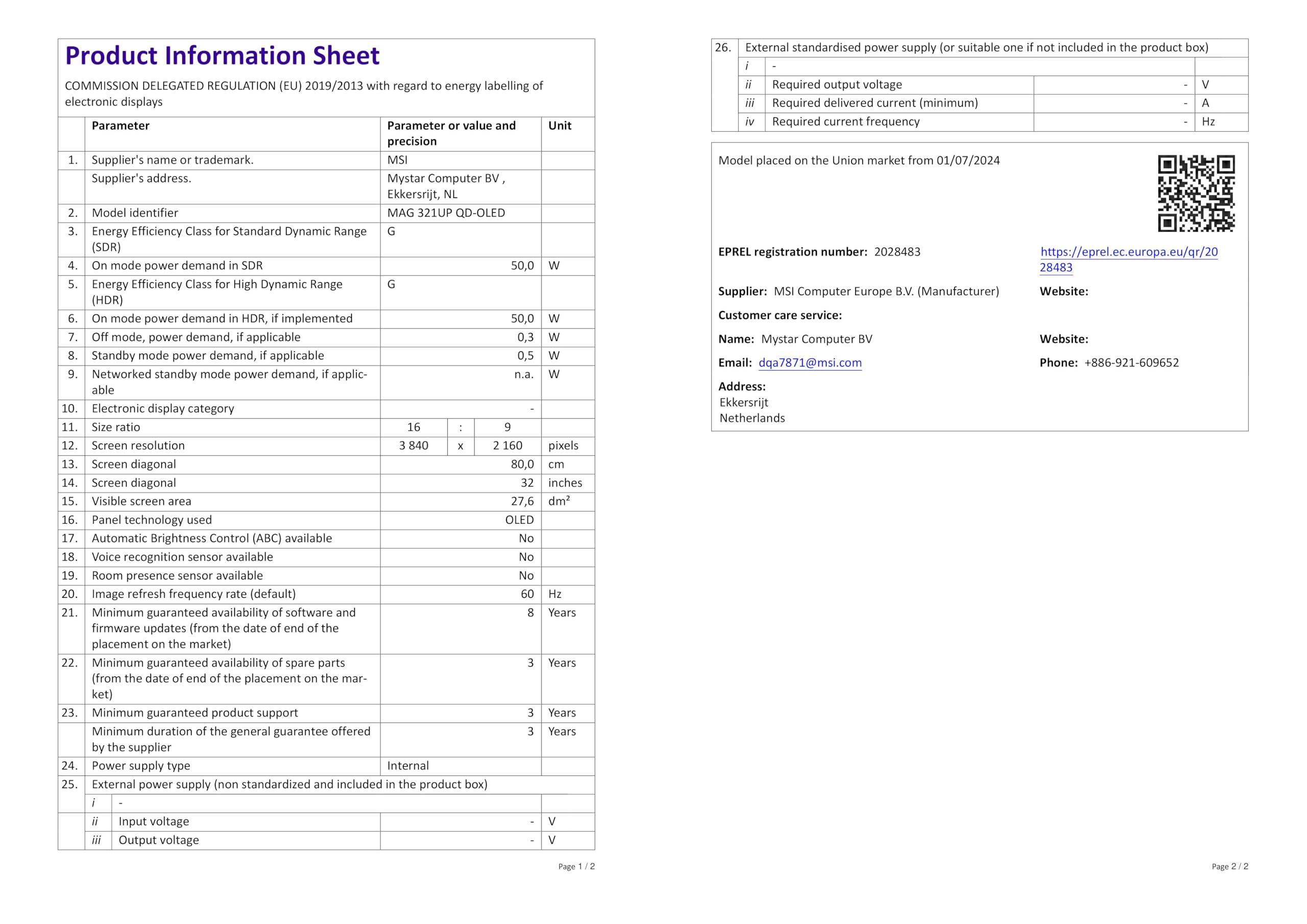 MSI MAG 321UP QD-OLED 31.5 Inch 4K UHD Gaming Monitor - 3840x2160 ...