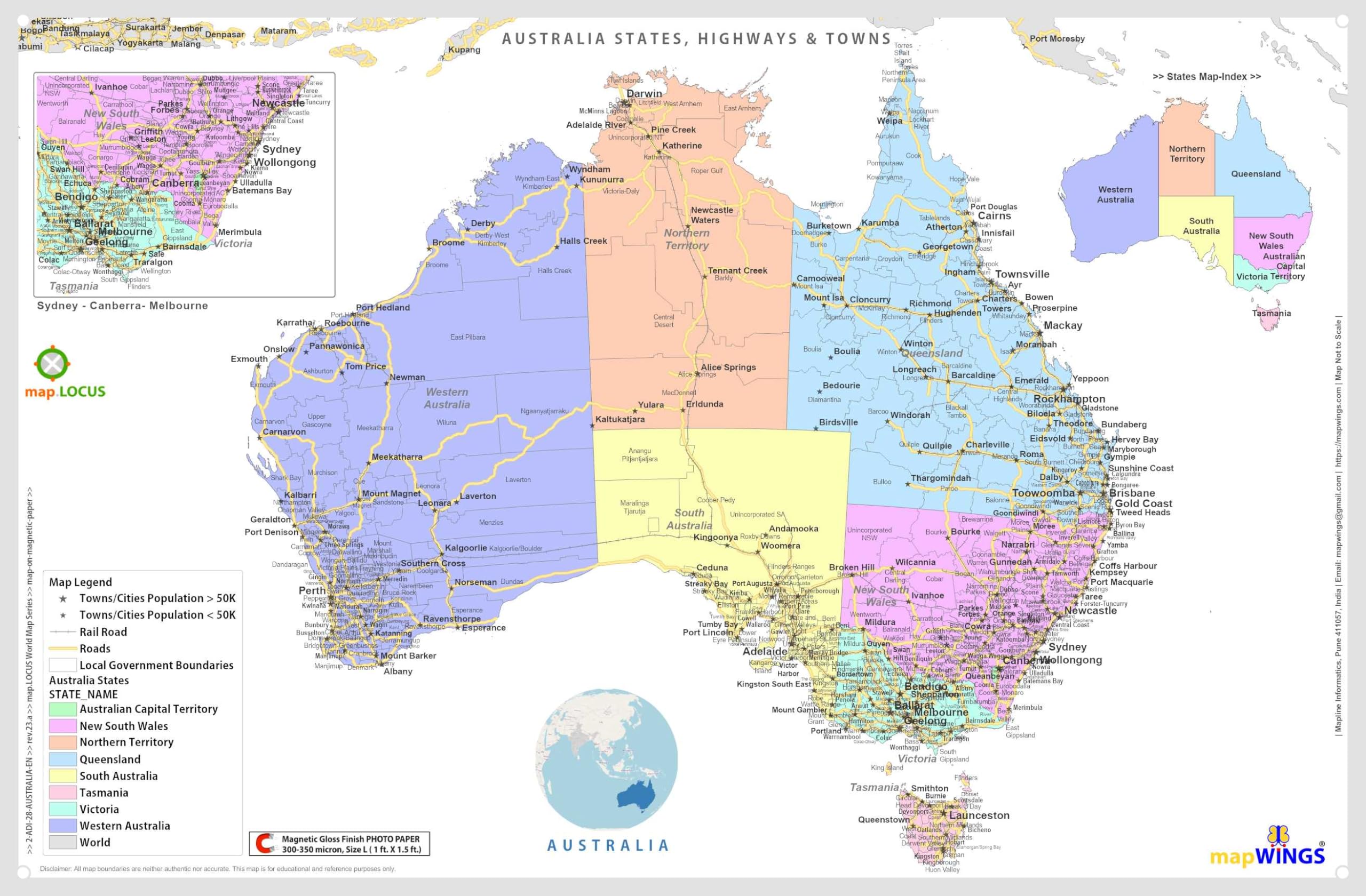 Durable Magnetic Paper Map Of Australia With States Local Government ...
