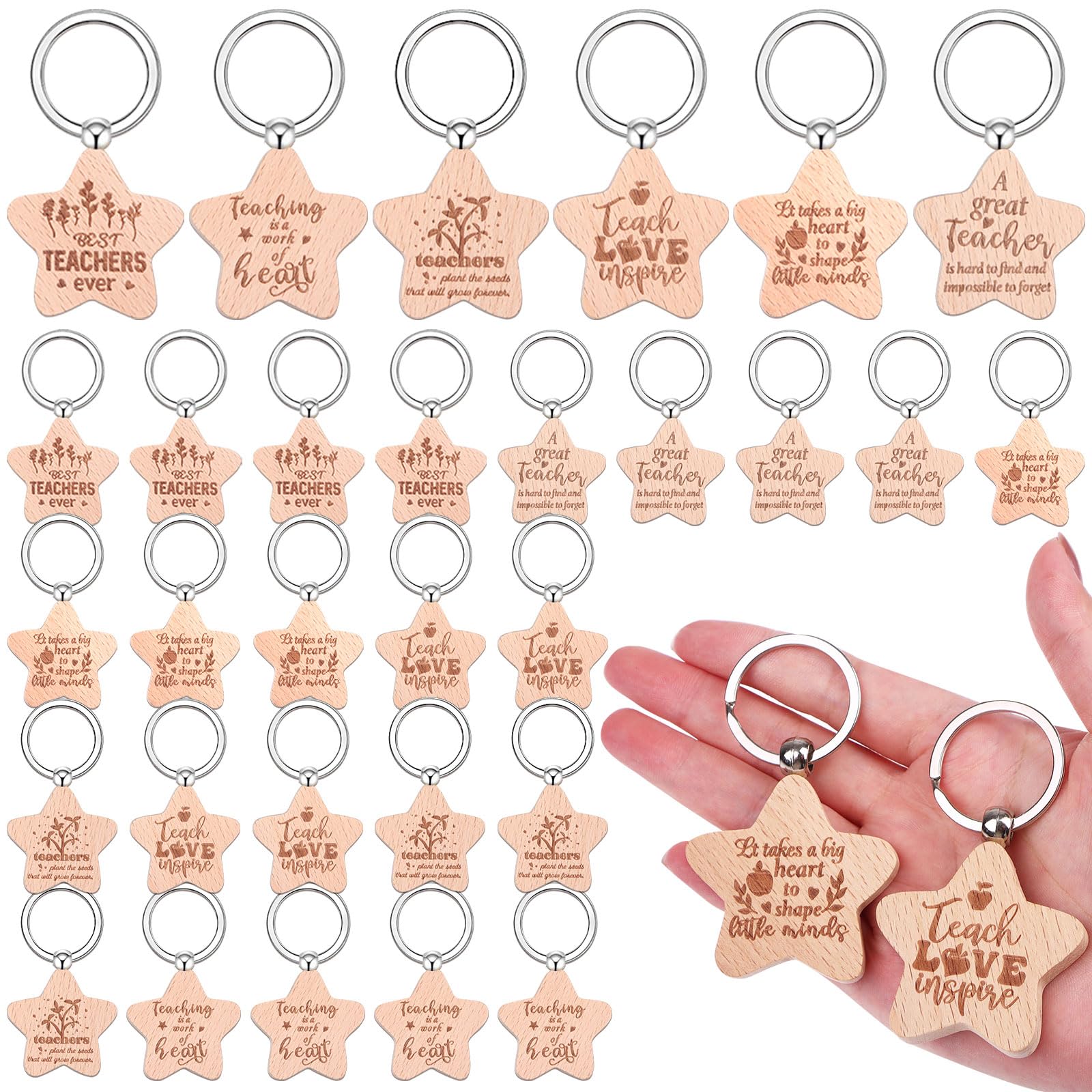 CNSJ 30 Pcs Teacher Thank You Star Keychains Motivational Quotes ...