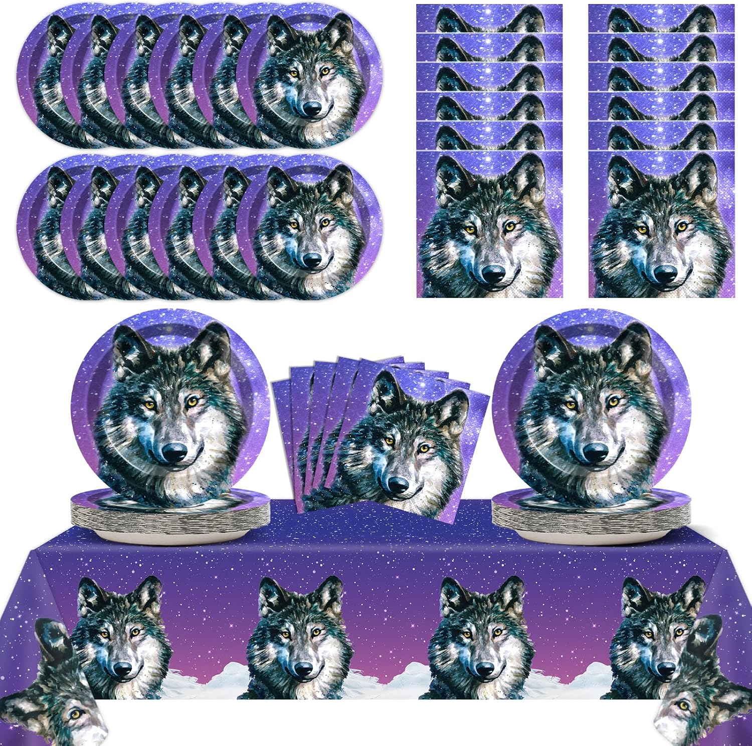Amazon.com: Qyeahkj Wolf Party Supplies Serves 24 Wolf Theme Party ...