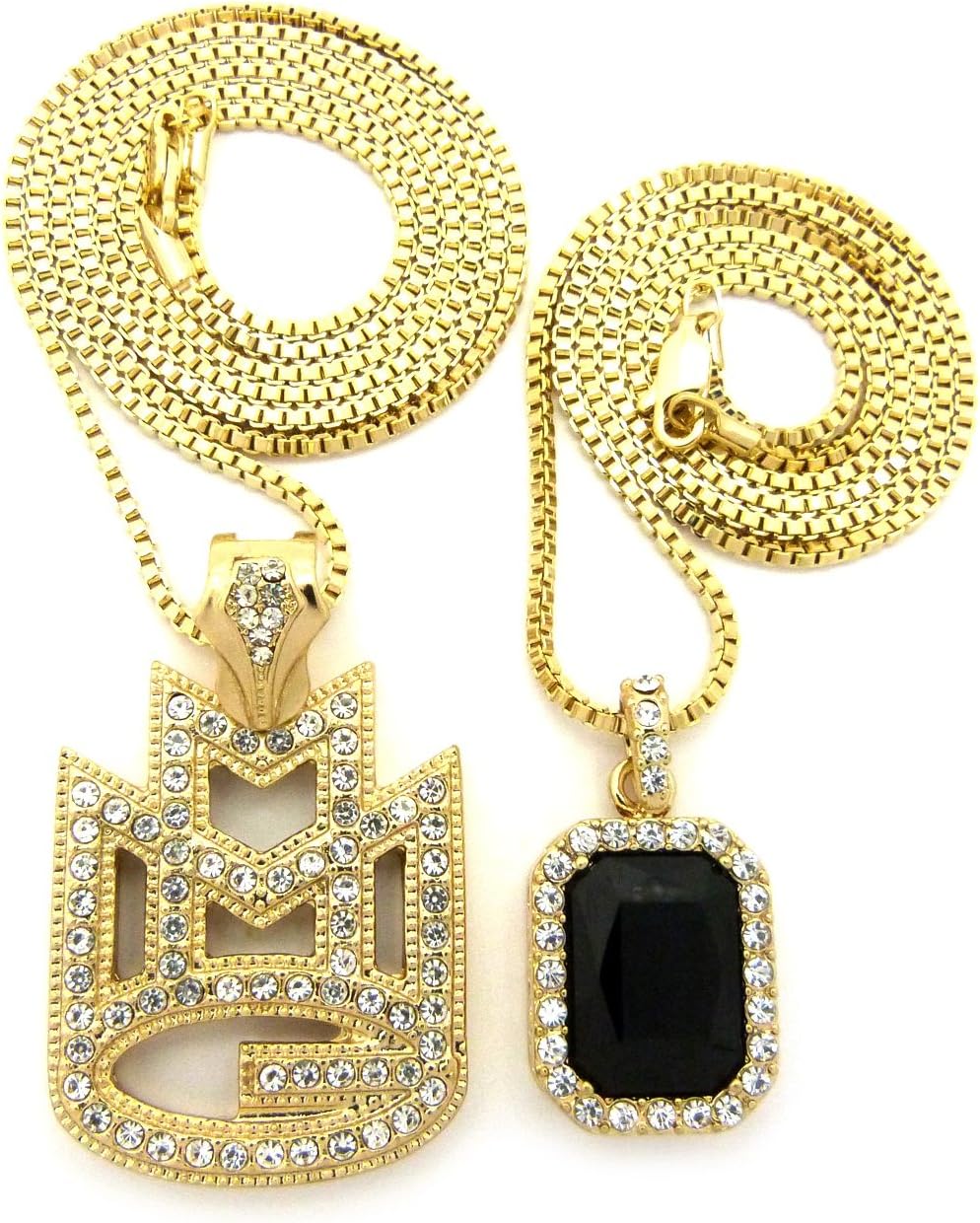 NEW ICED OUT STONE & 'MMG' MUSIC GROUP PENDANT &BOX CHAINS NECKLACE SET ...