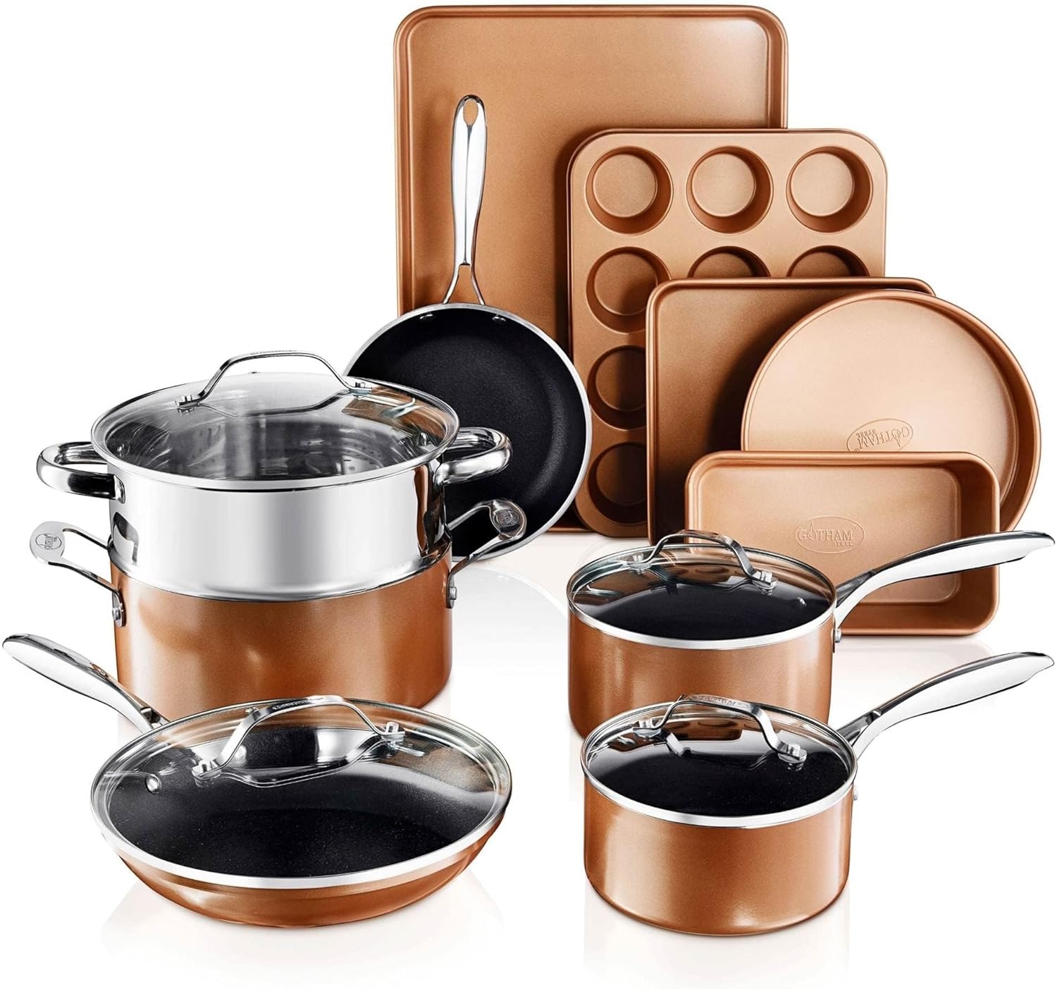Amazon.com: GOTHAM STEEL 15 Pc Copper Pots and Pans Set Non Stick ...