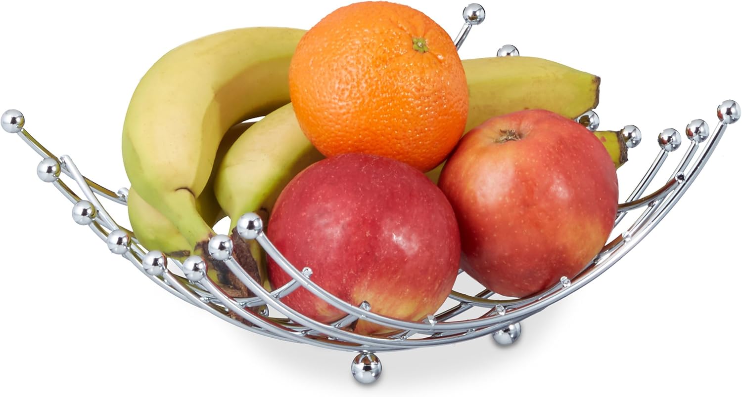 Relaxdays Design Obstschale, Gitter-Optik, Obstkorb verchromt ...