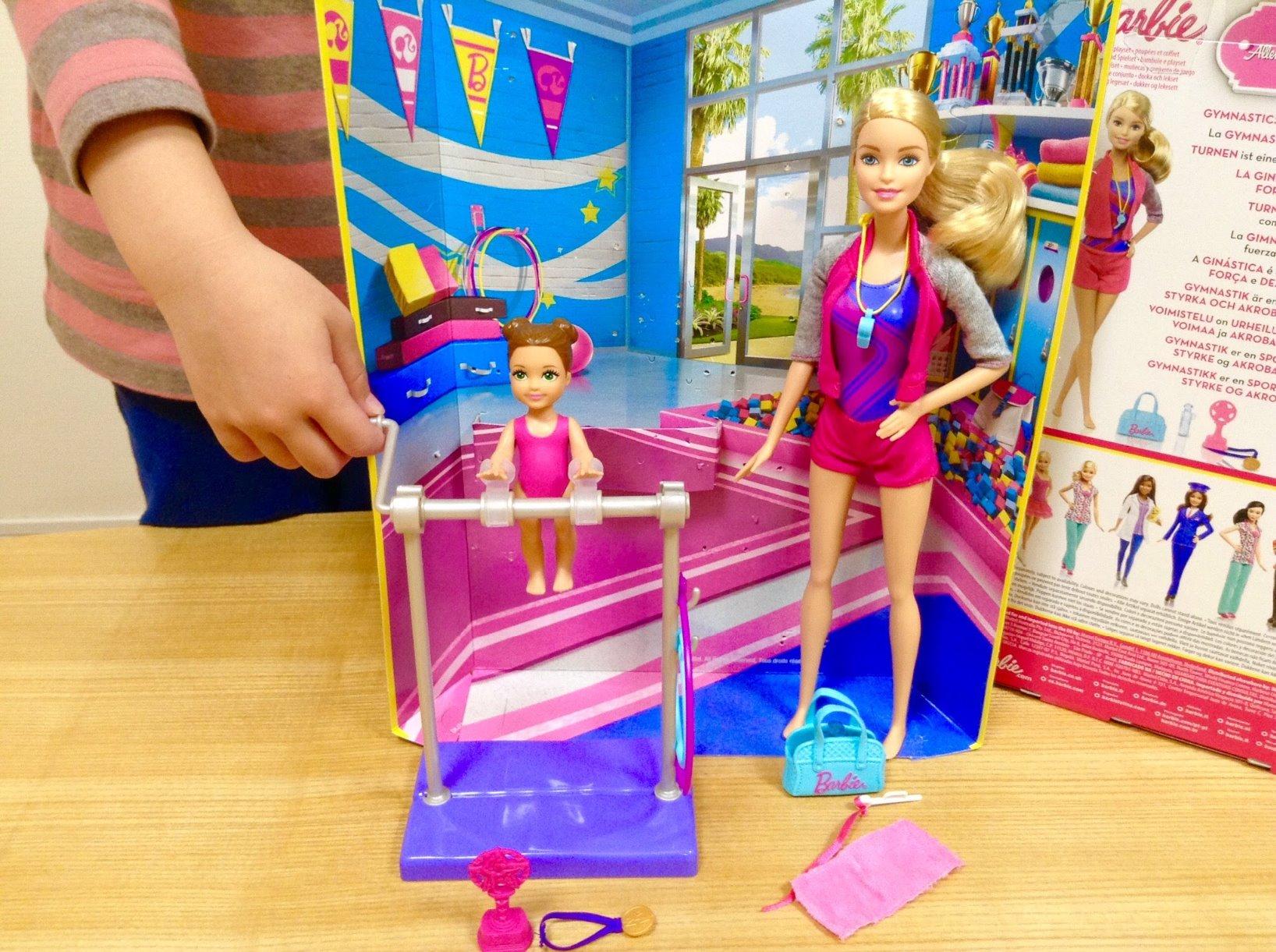 Amazon.com: Barbie Gymnastics Playset Doll, Small Doll & Spinning Bar ...