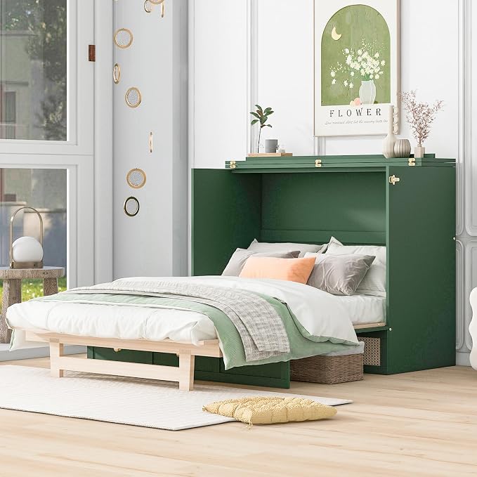 Amazon.com: Merax Murphy Bed Chest Full Size with Storage Large Drawer ...