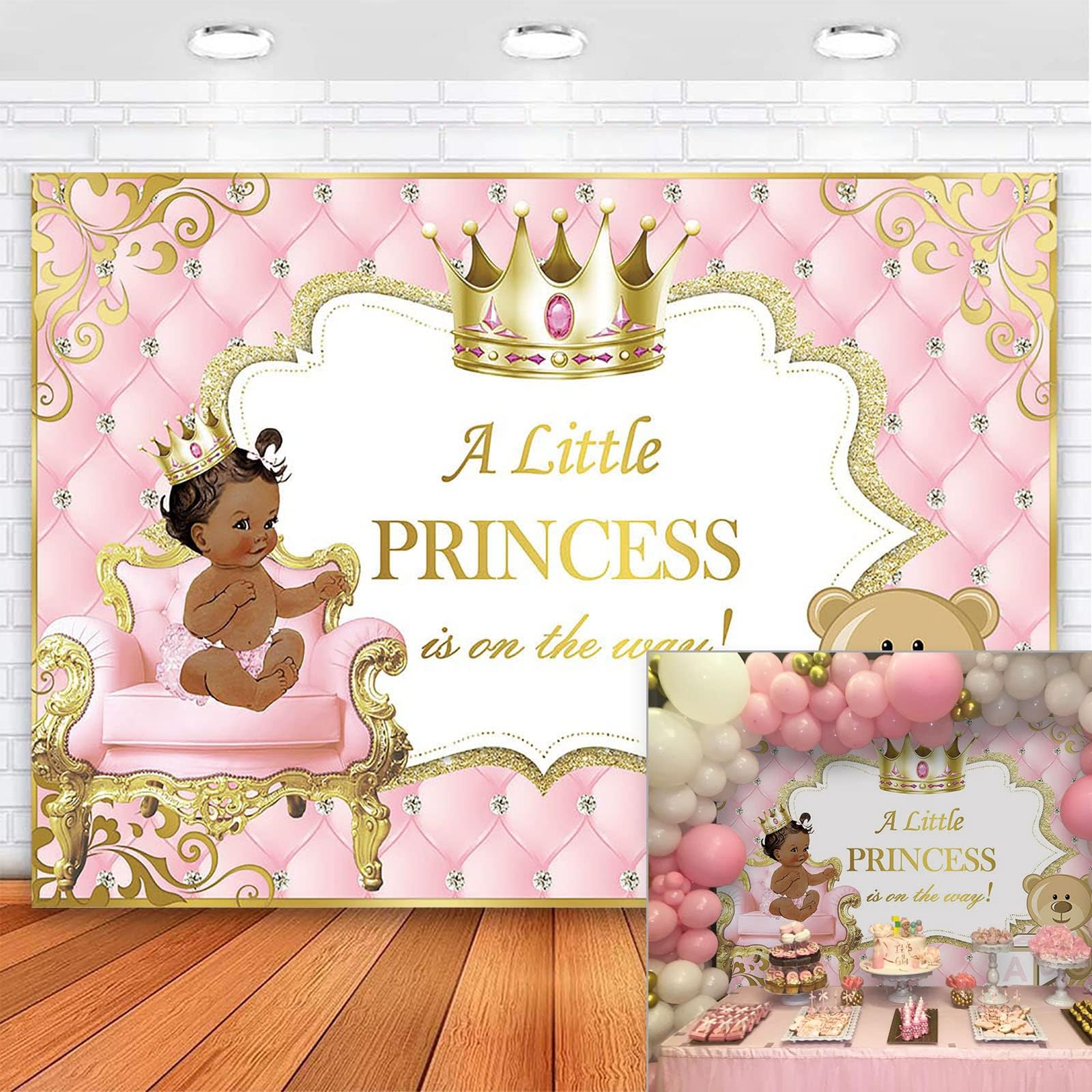 Amazon.com : SeekPro 7x5ft Little Princess Black Baby Shower Backdrop ...