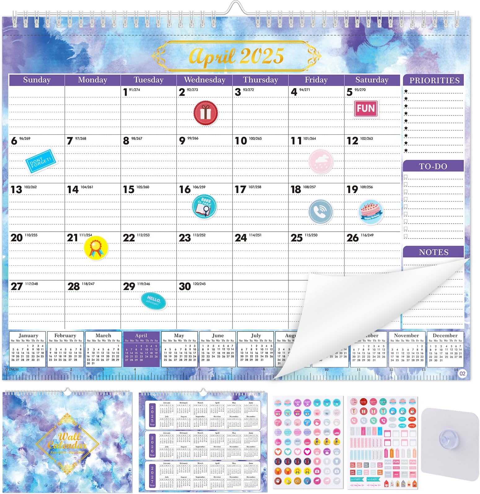 NiHome 2025-2026 Large Wall Calendar with DIY Stickers & Adhesive Hooks ...