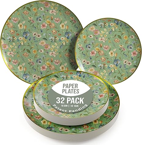 Amazon.com: Trendables Heavy Duty Paper Plates Set For 16 Guests - 16 ...