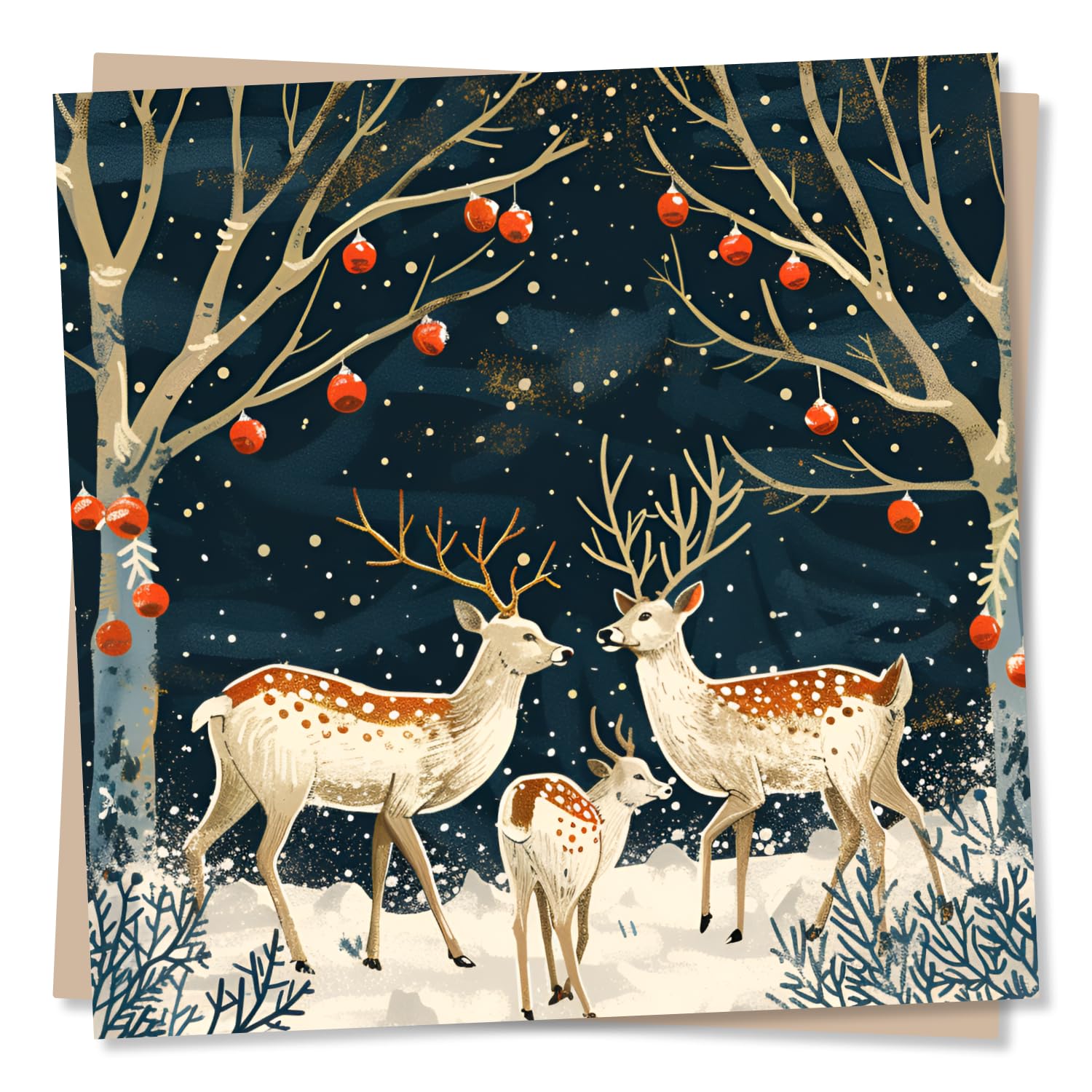 Beautiful Christmas Scene Card - Reindeers in the Snow - Season's ...