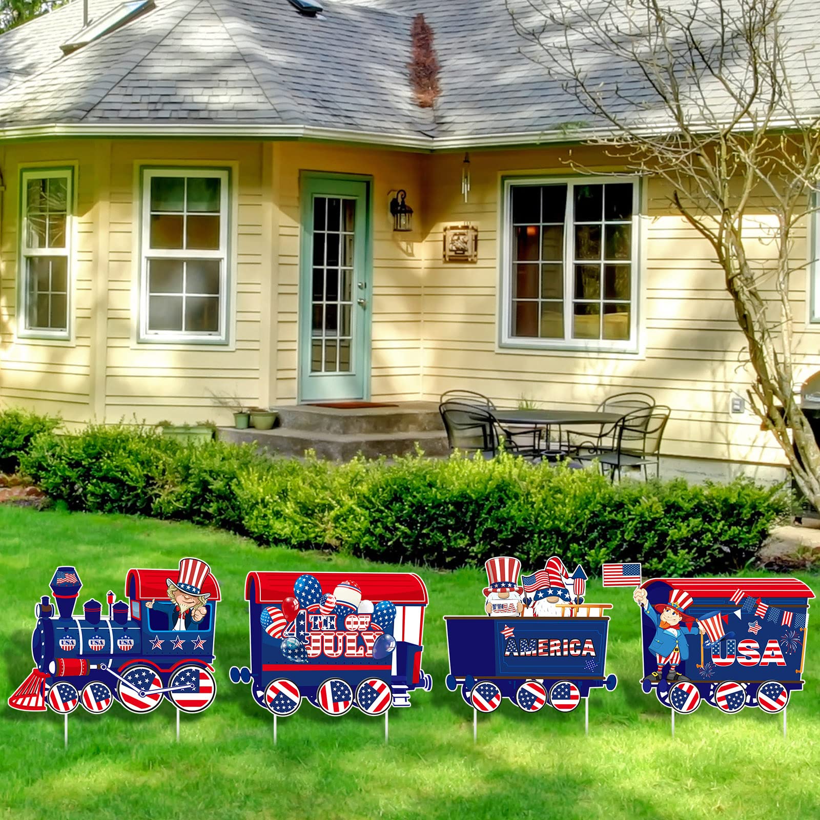 Snapklik.com : 4 Pcs 4th Of July Yard Signs Flag Day Train Outdoor Lawn ...