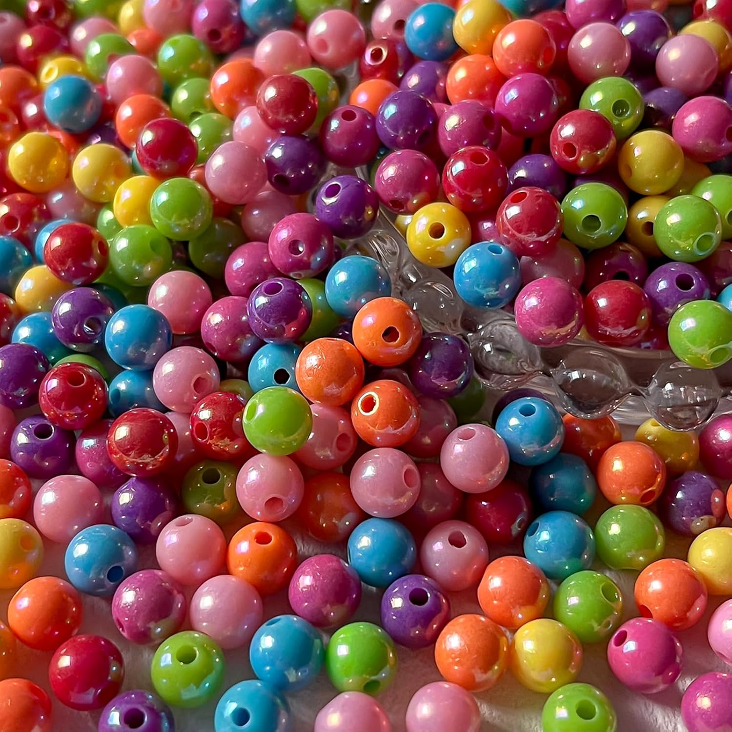 Amazon.com: ANCADN 1000pcs Acrylic Beads Round AB Color Assorted ...