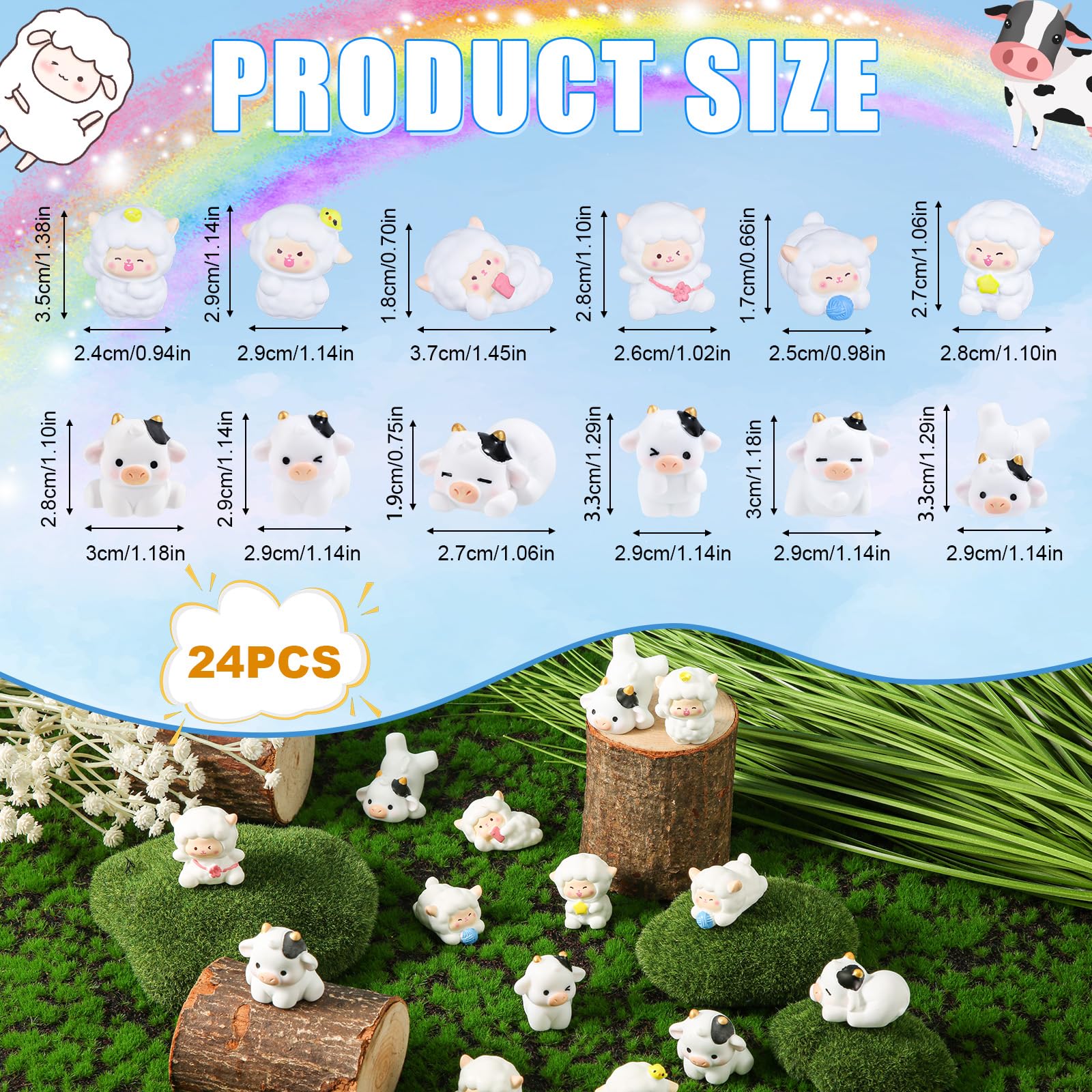NQEUEPN 24pcs Mini Resin Animals, 12 Styles Miniature Sheep and Cows ...