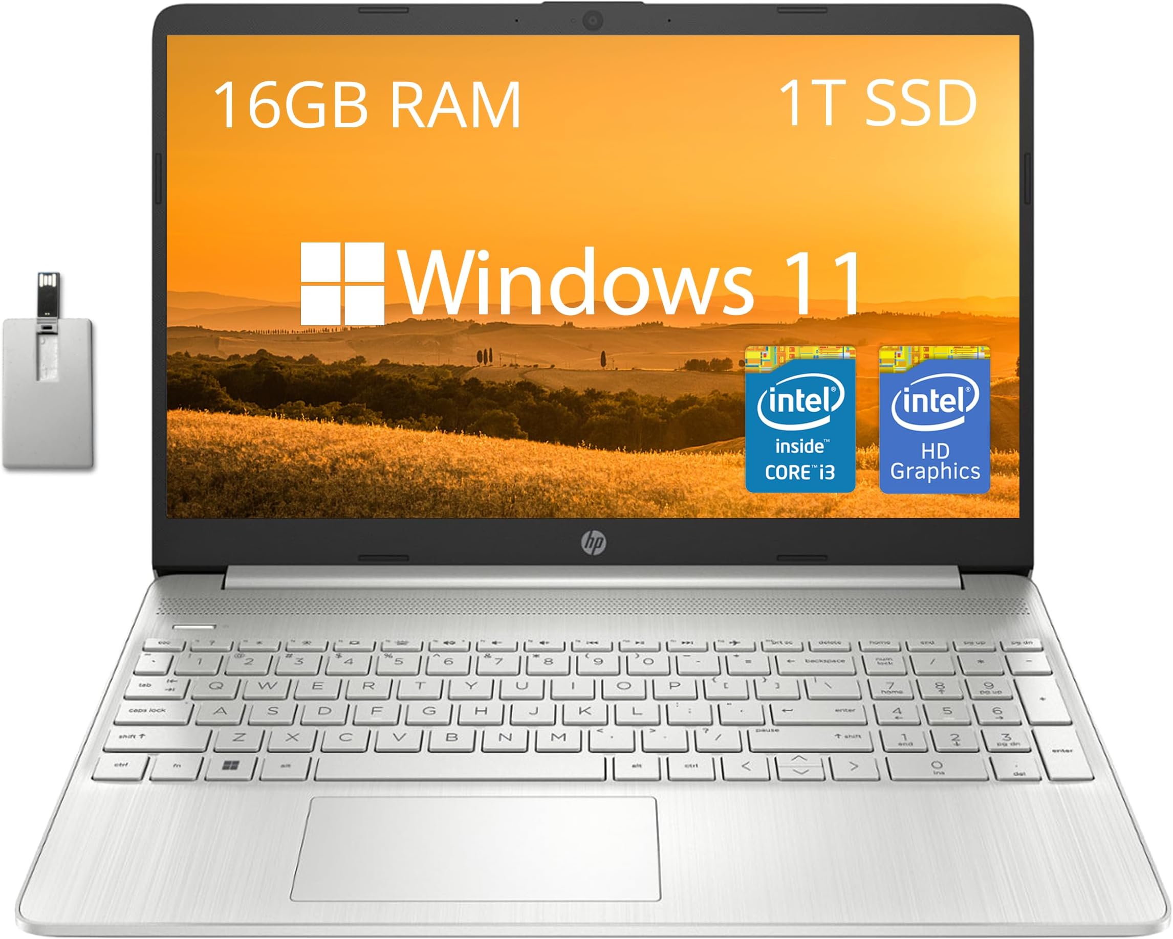 HP 15.6" FHD Laptop, Intel Core i3-1215U, 16GB RAM, 1TB PCIe SSD, Intel ...