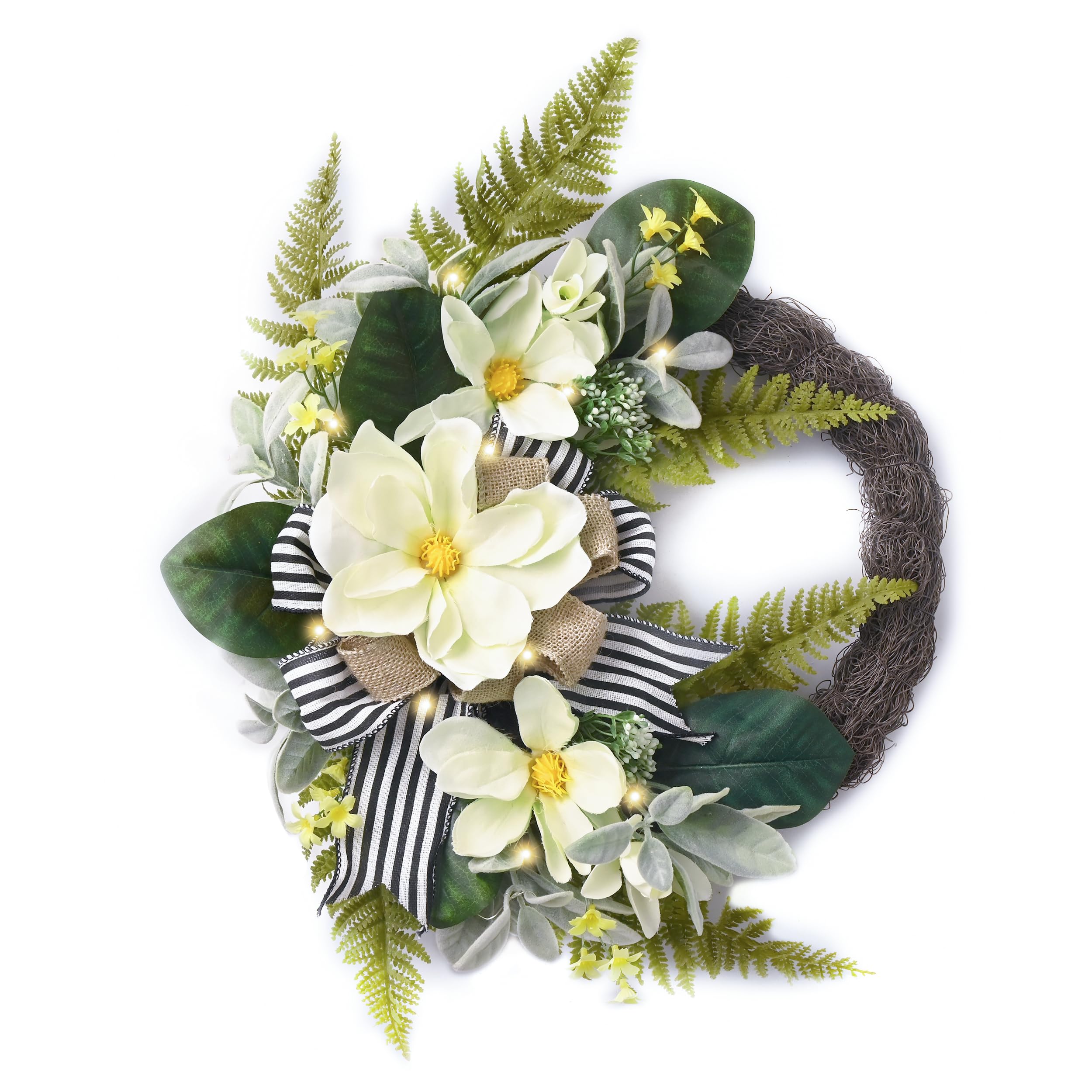 Valery Madelyn Pre-Lit Magnolia Spring Door Wreaths with Lights, 20 ...