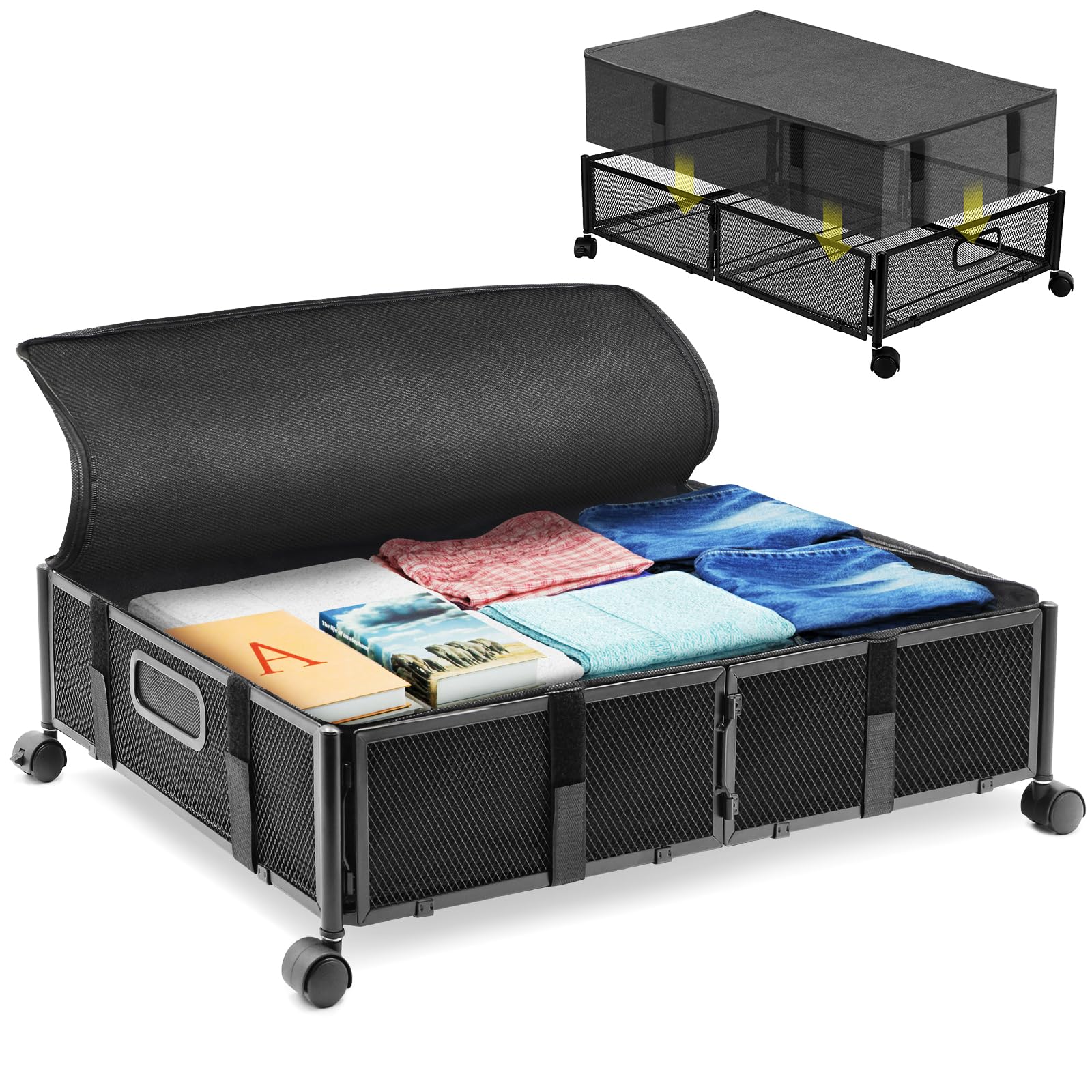 Amazon.com: Metal Under Bed Storage with Wheels - 24×16×6.5 Inches ...