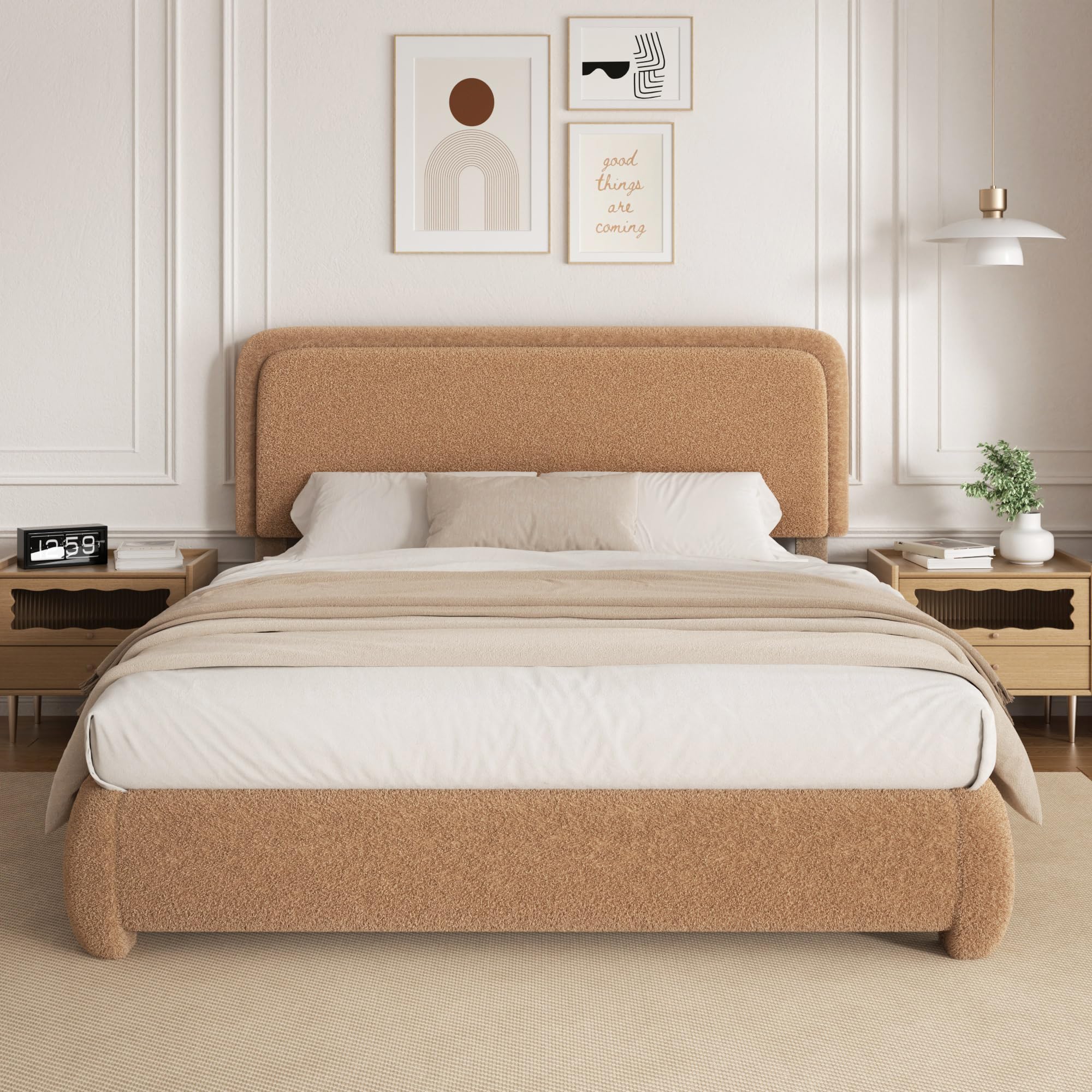 Amazon.com: viplov Queen Size Boucle Platform Bed Frame, Upholstered Cloud with Adjustable ...