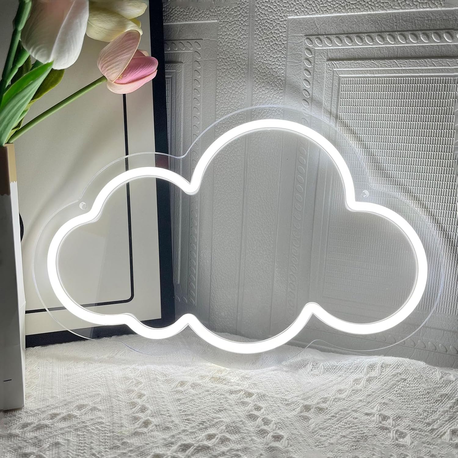 Cloud Neon Sign Cute White Clouds LED Light Sign for Wall,Dimmable USB ...